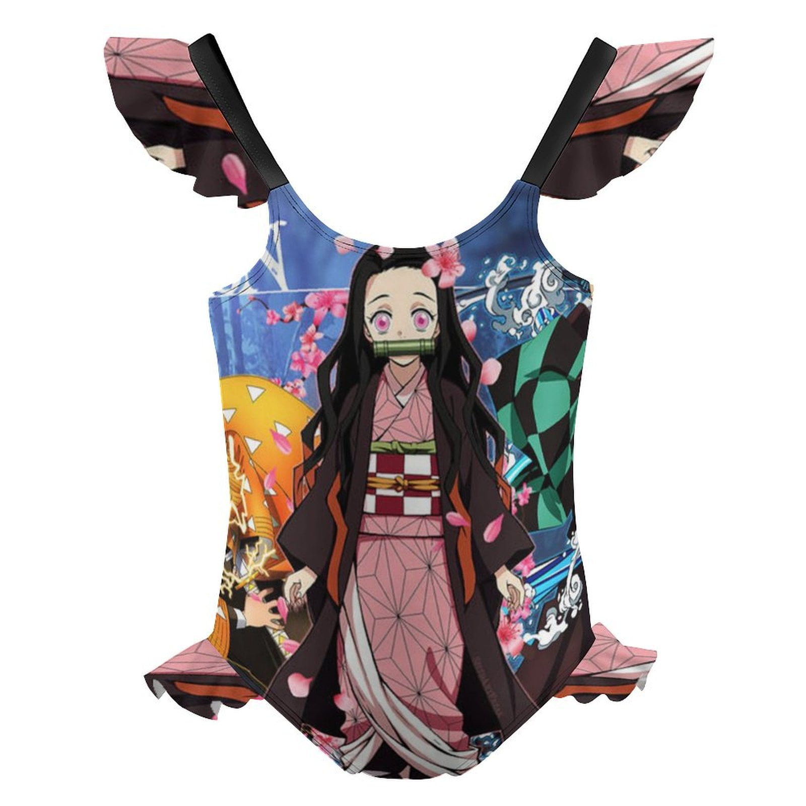 Demon Slayer Girls Swimsuit Ruffle One-piece Beachwear Kids Cute ...