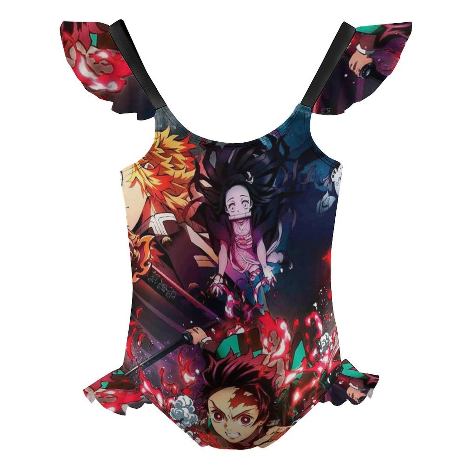 Demon Slayer Girls Swimsuit Ruffle One-piece Beachwear Kids Cute ...