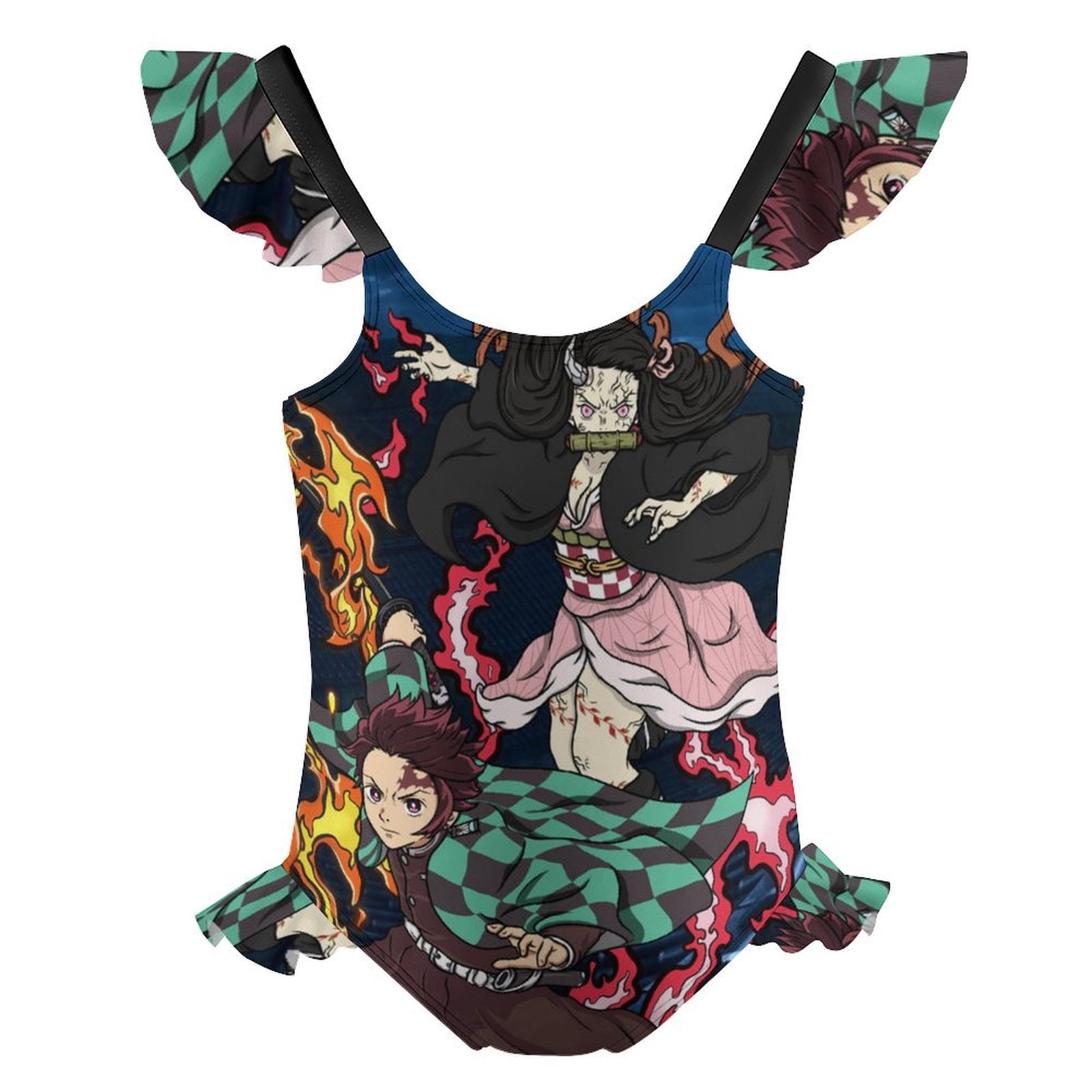 Demon Slayer Girls Swimsuit Ruffle One-piece Beachwear Kids Cute ...
