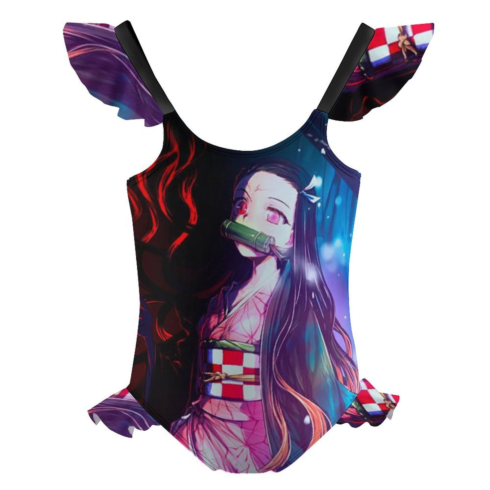 Demon Slayer Girls Swimsuit Ruffle One-piece Beachwear Kids Cute ...