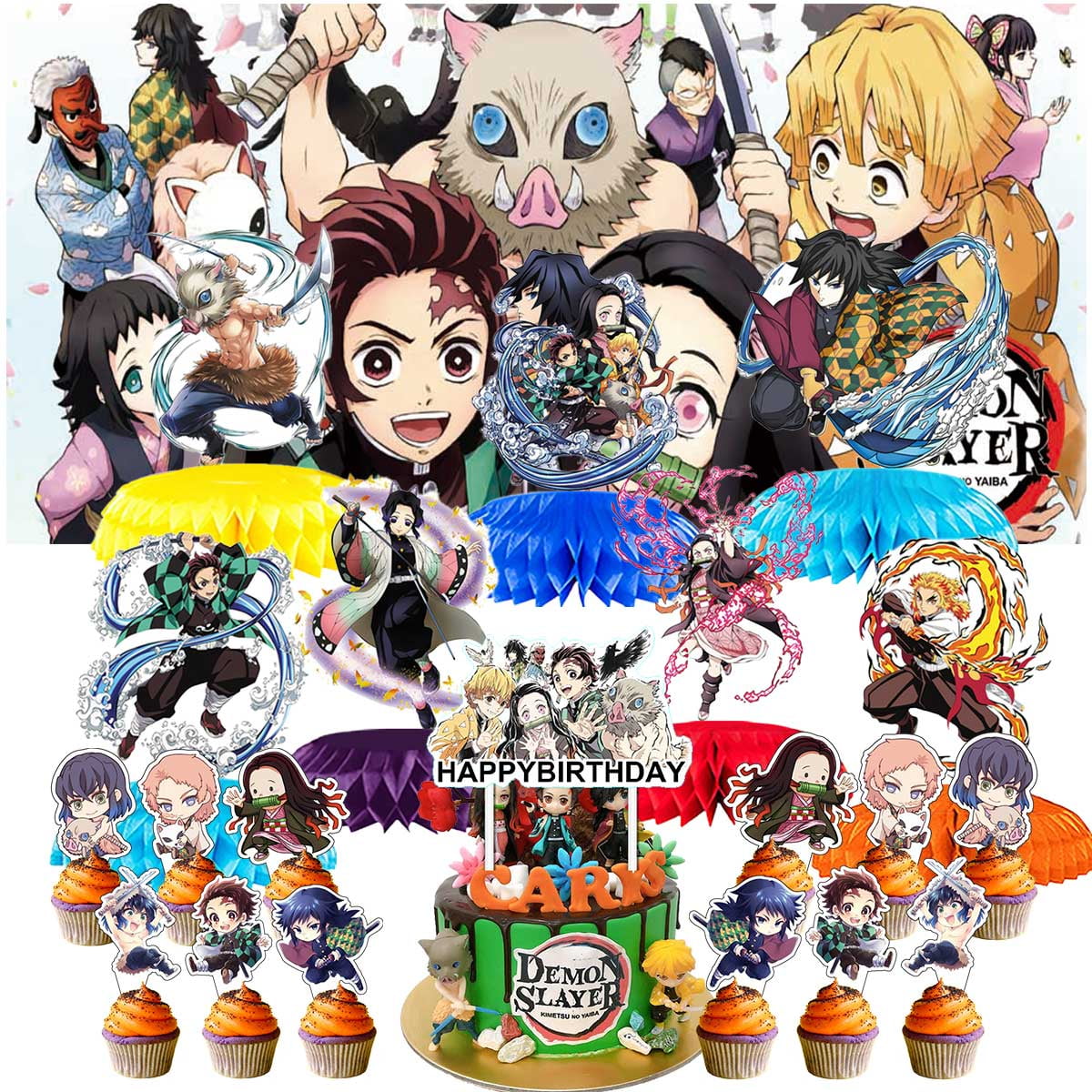 Demon Slayer Honeycomb Centerpieces Table Toppers Backdrop Decorations ...