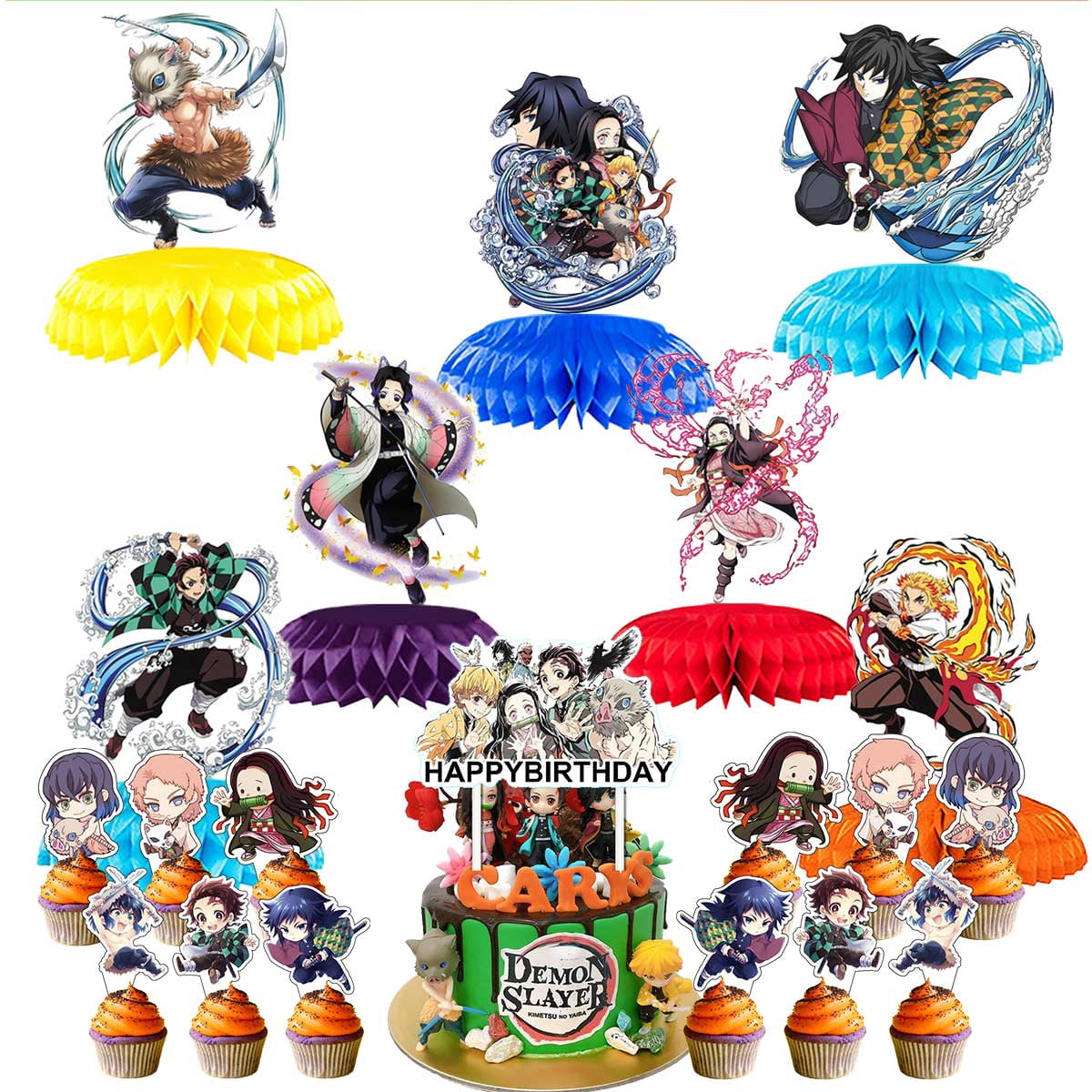 Demon Slayer Party Supplies Honeycomb Centerpieces Table Toppers Cake ...