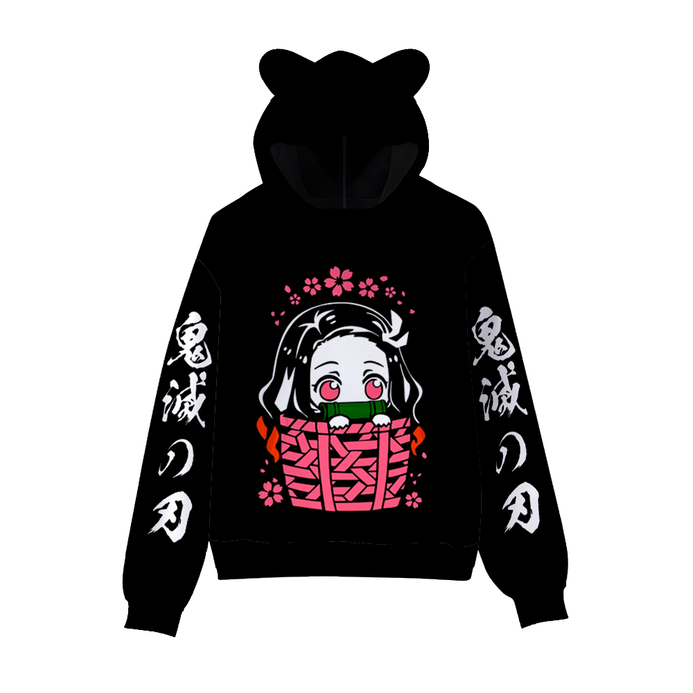 Demon Slayer Hoodie 3D Printed Anime Merch Nezuko Stuff Sports Cat Ear ...