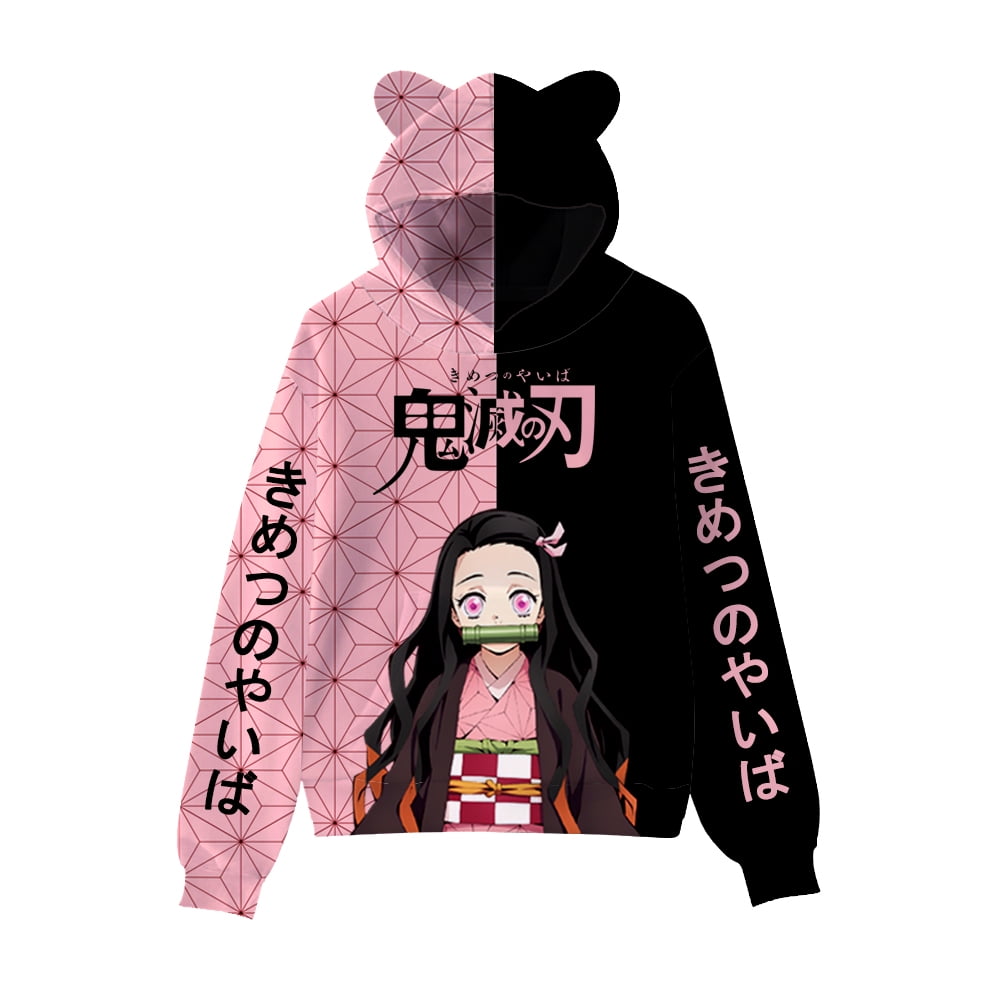 Demon Slayer Hoodie 3D Printed Anime Merch Nezuko Stuff Sports Cat Ear ...