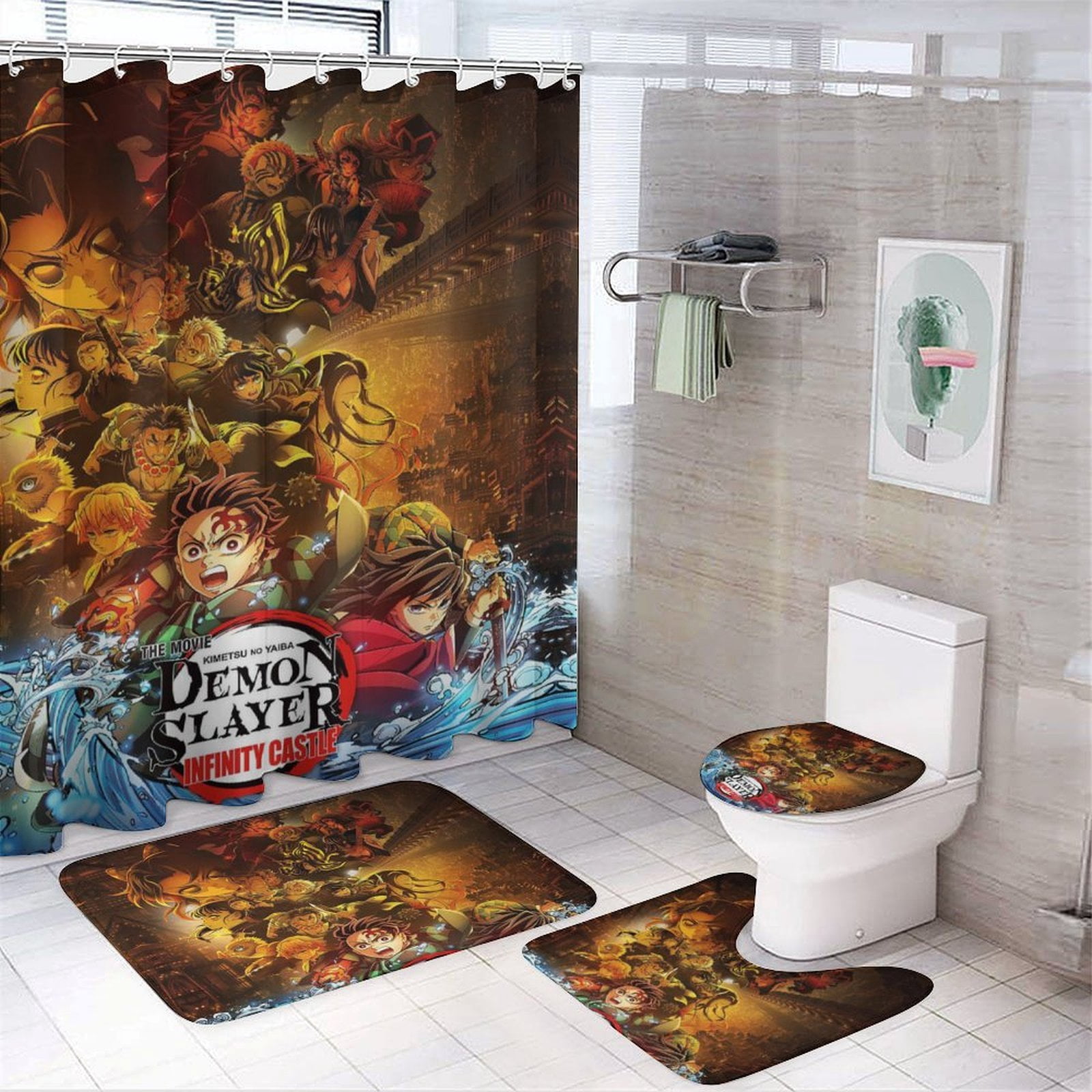 Demon Slayer Infinity Castle Shower Curtain Sets 4 Piece Bathroom Set ...