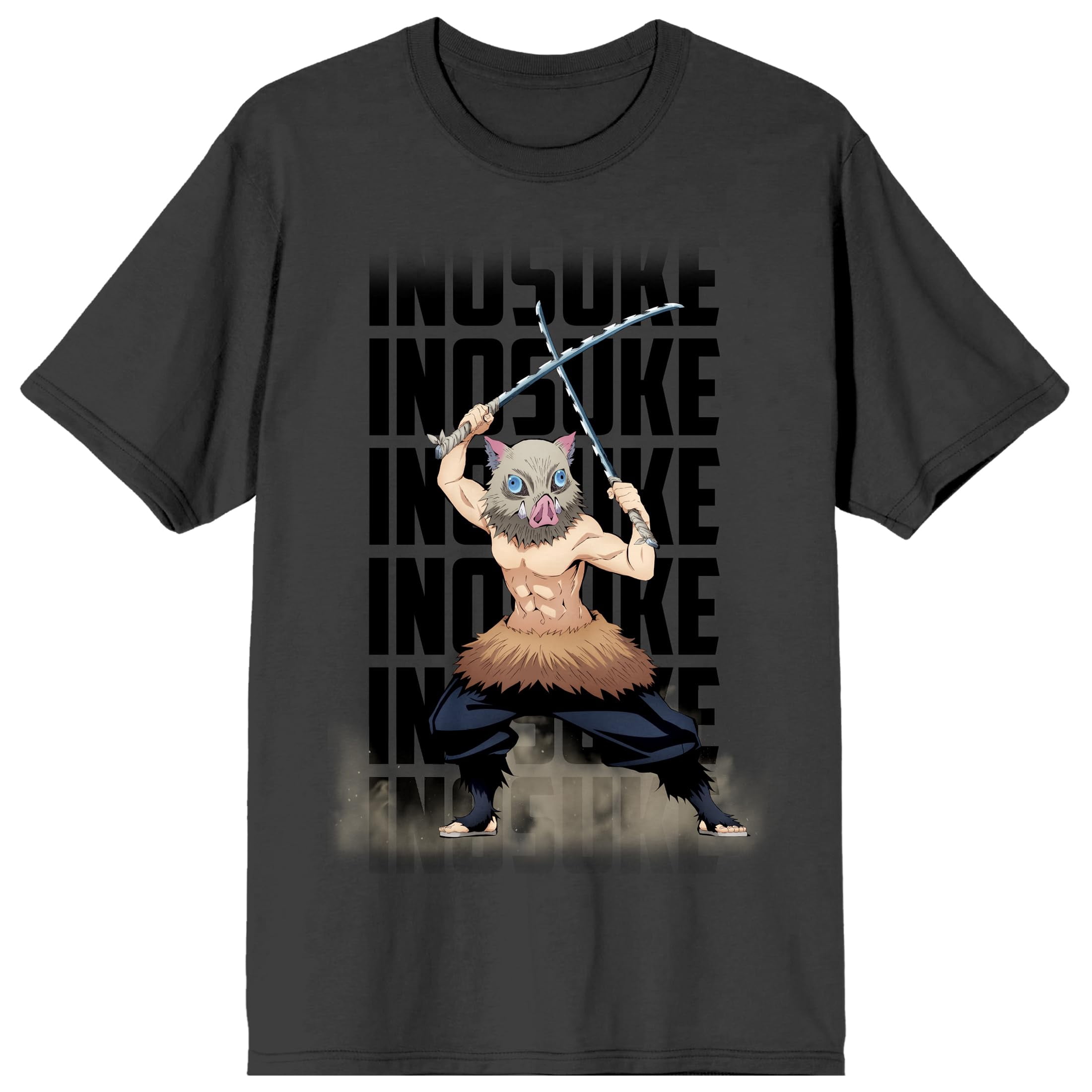 Demon Slayer Inosuke Hashibira Crew Neck Short Sleeve Charcoal Men's T ...