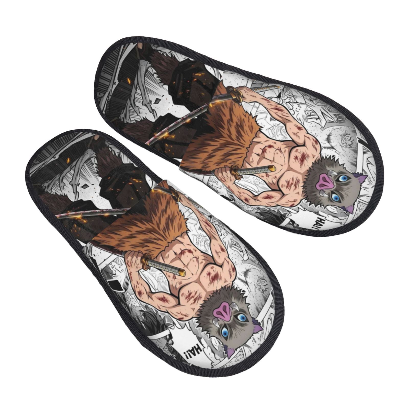 Demon Slayer Inosuke Hashibira Furry Slippers For Men Women Fuzzy House ...