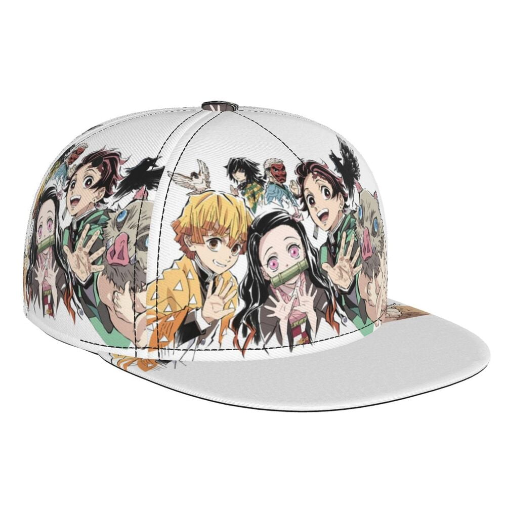Demon Slayer Kamado Adjustable Flat Brim Baseball Cap Snapback Hat Hip ...