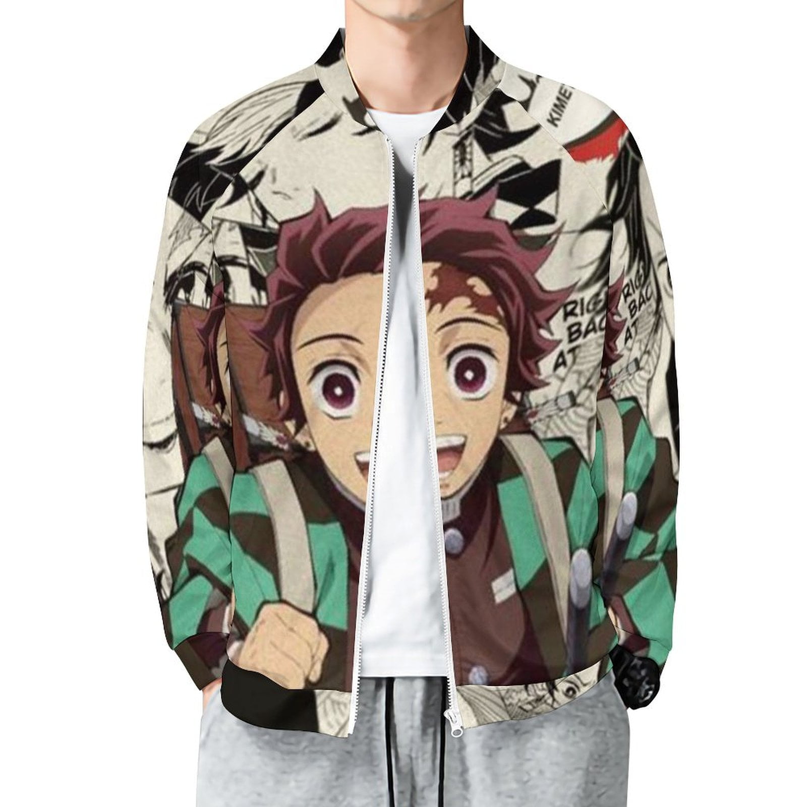 Demon Slayer Kamado Tanjiro Men's Jacket Windbreaker Coat Round Neck ...