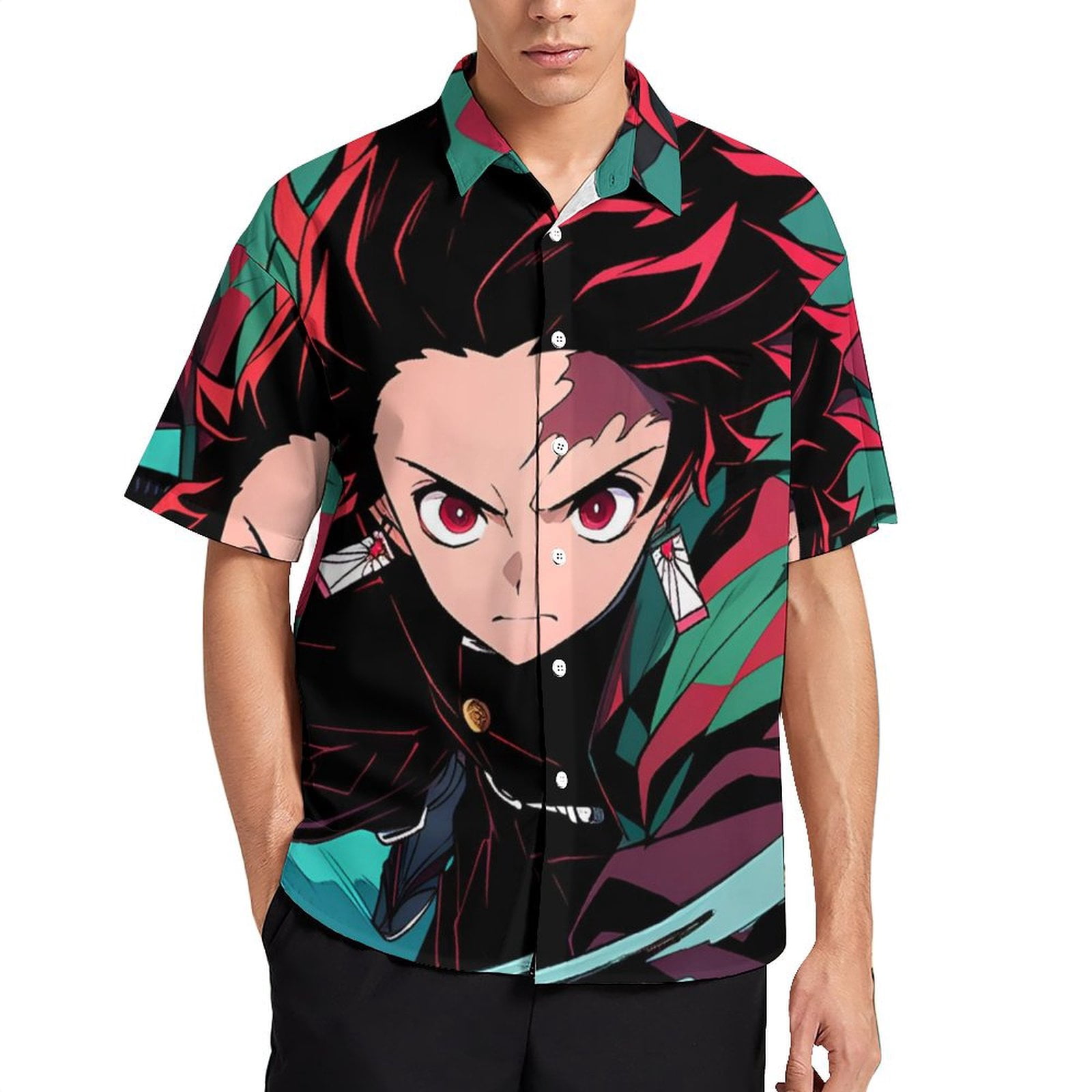 Demon Slayer Kamado Tanjirou Men's Button-Down Shirts Daily Casual ...