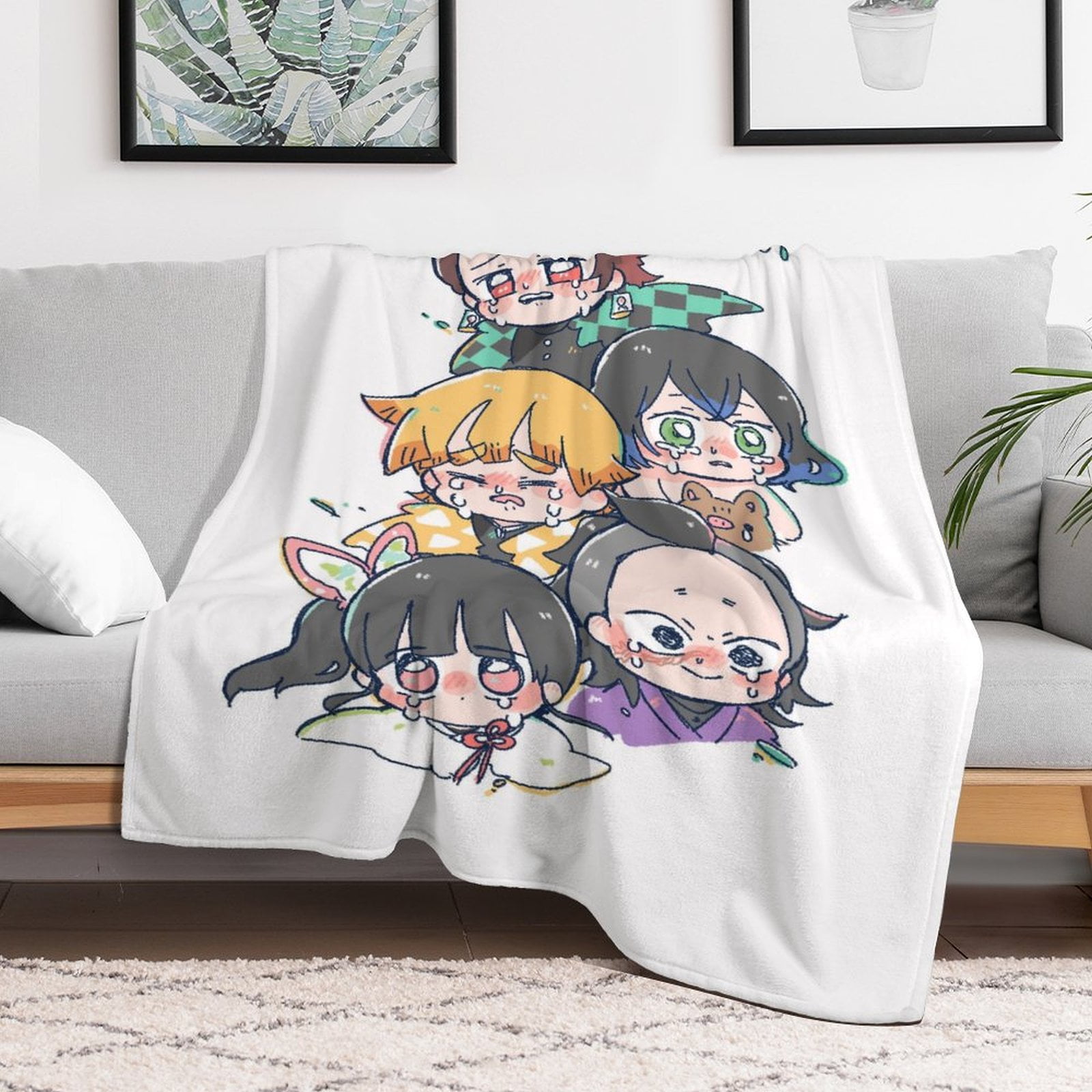 Demon Slayer - Kawaii Throw Blanket Flannel Tanjiro Nezuko Kocho 55"x70 ...