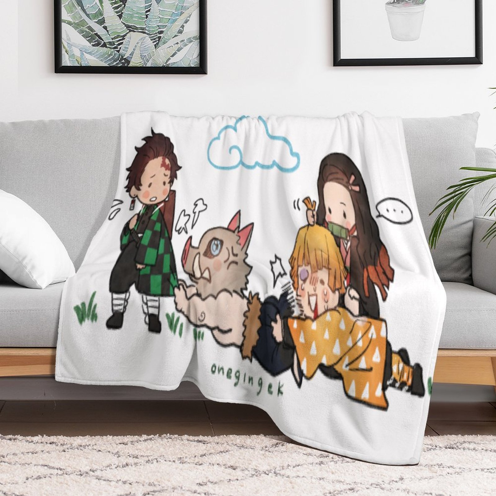 Demon Slayer - Kawaii Throw Blanket Flannel Tanjiro Nezuko Kocho 70"x80 ...