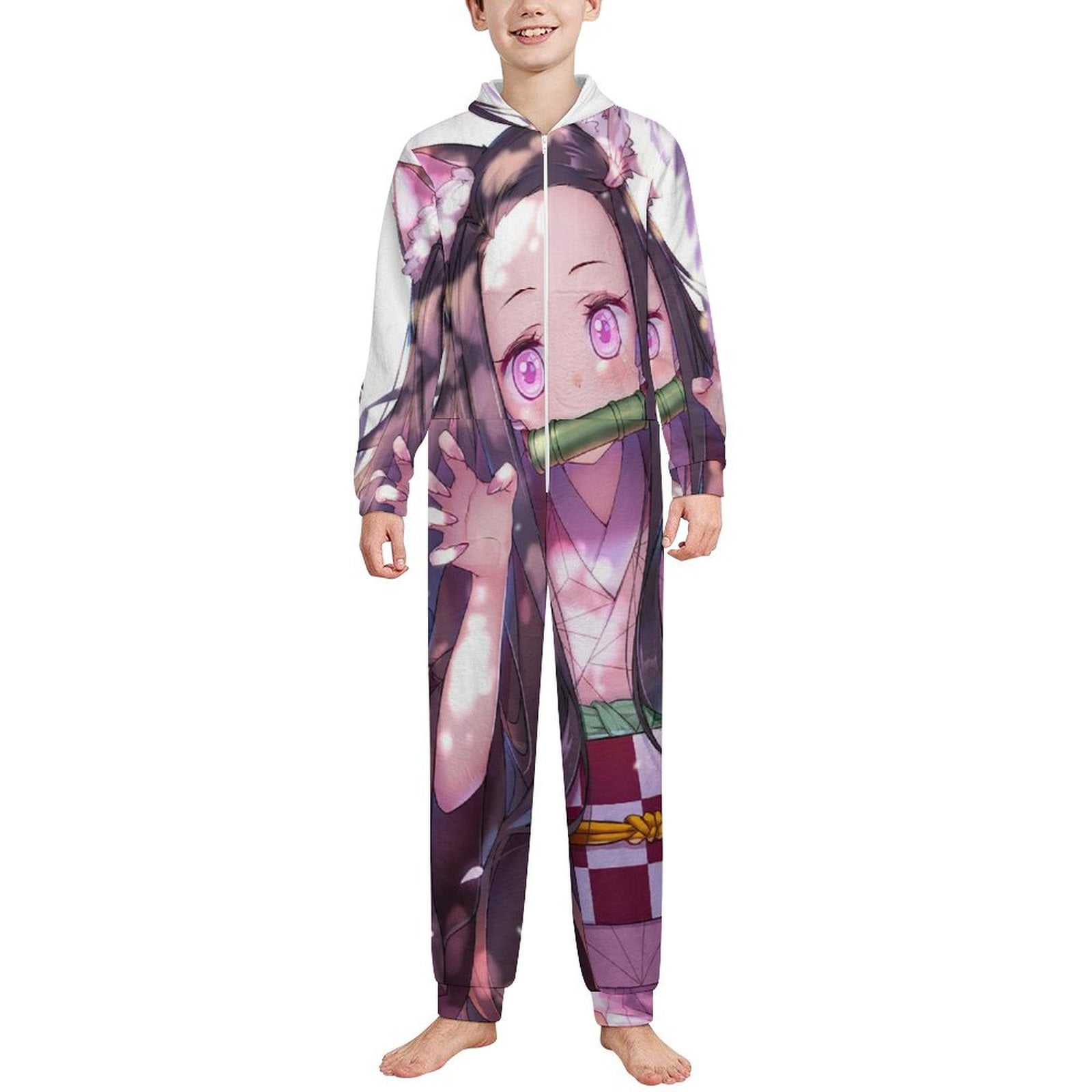 Demon Slayer Kids Hooded Union Suit One Piece Pajama Outfit Boys Girls ...