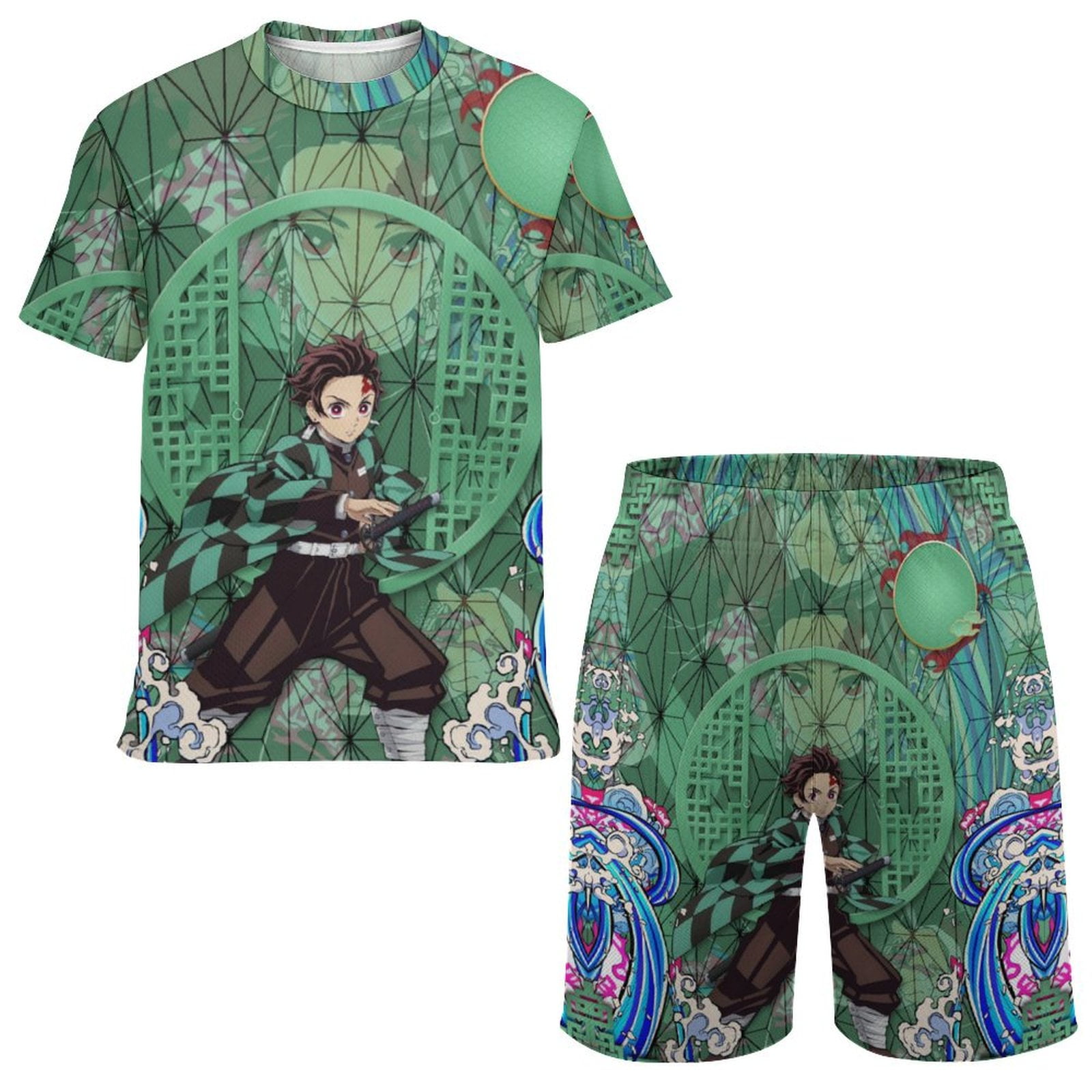 Demon Slayer Kids Short Sleeve Mesh T-Shirt And Shorts Outfit Set ...