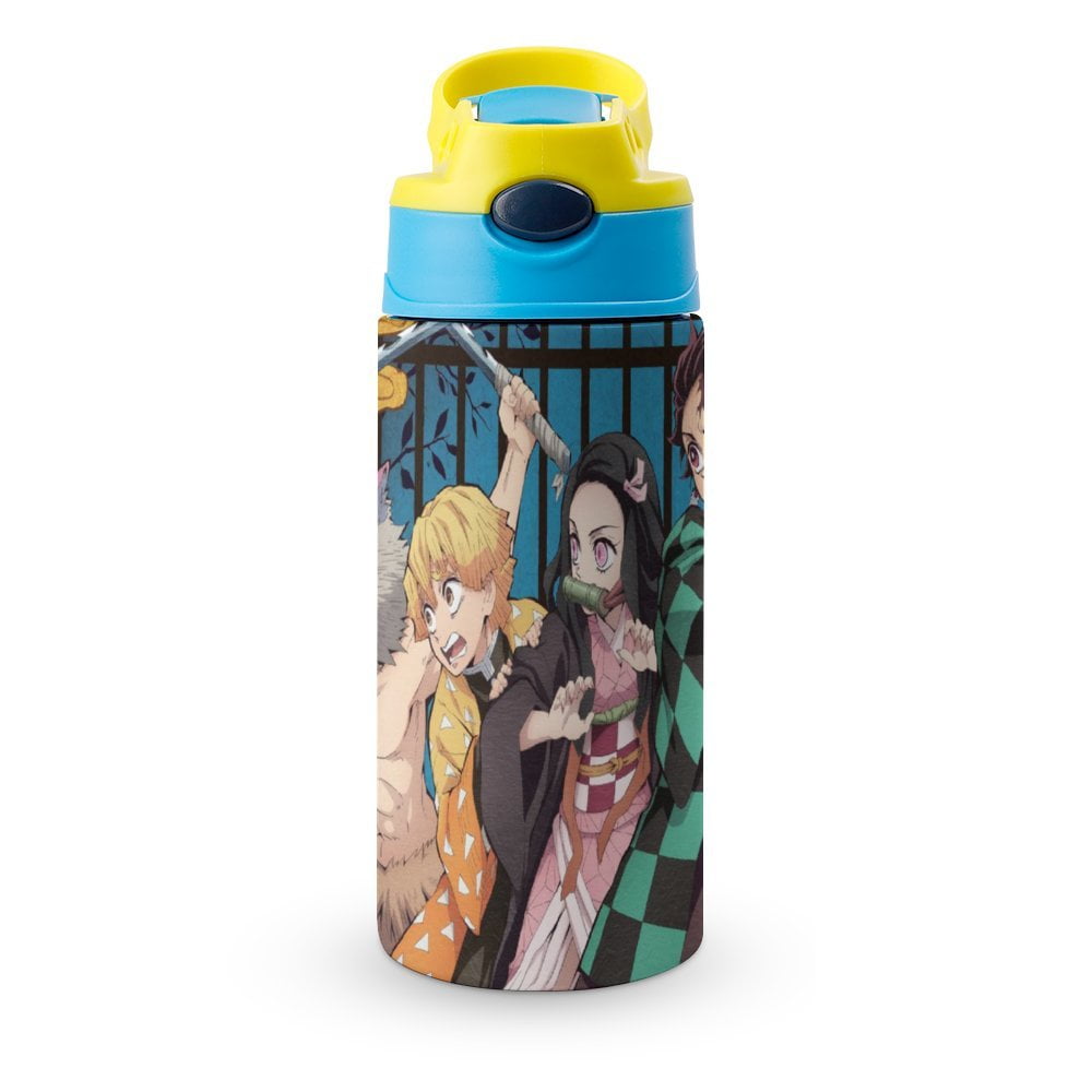 Demon Slayer Kids Water Bottle with Silicone Straw And Spill-Proof Lid ...