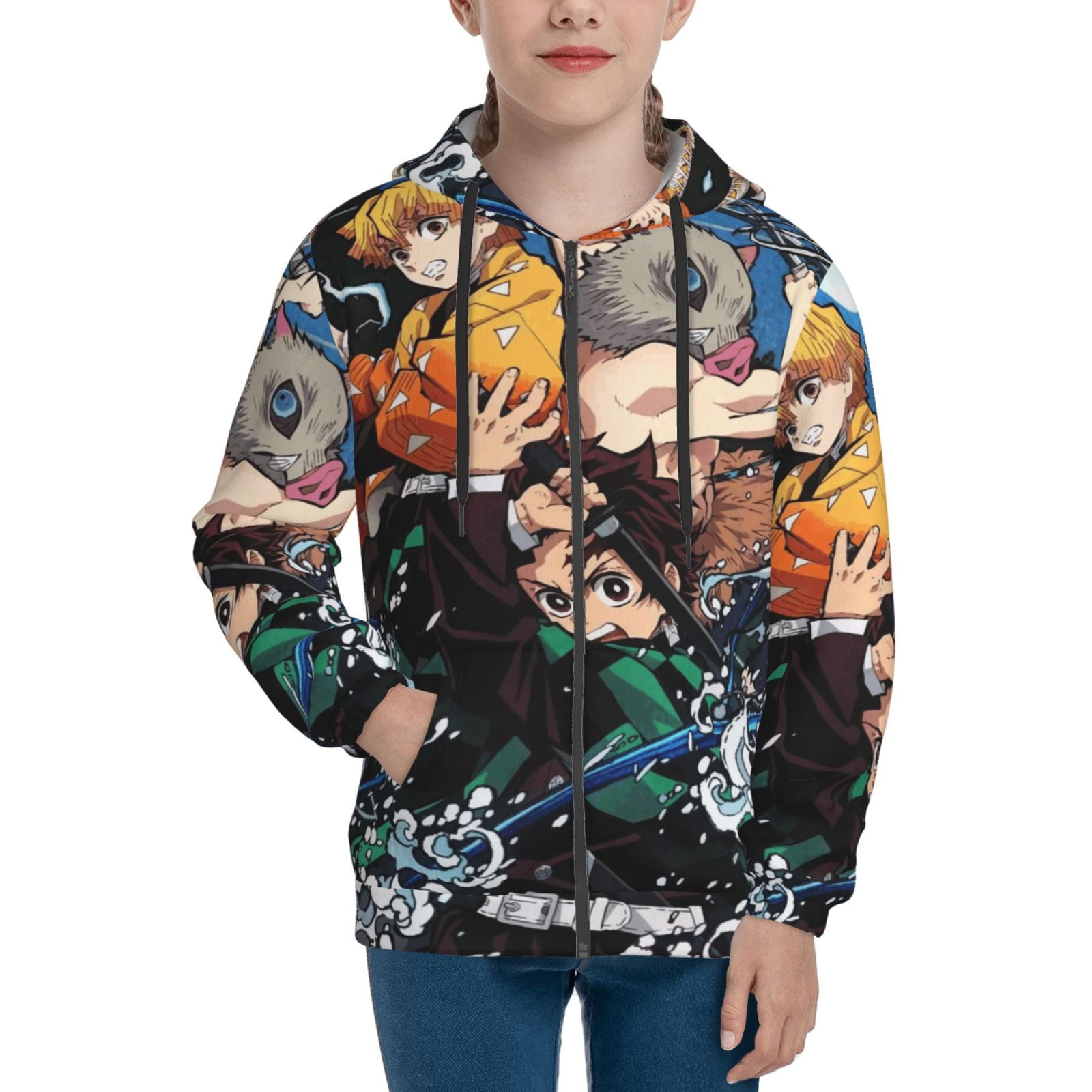 Demon Slayer Kids Zip-Up Hoodie 3d Print Hooded Sweatshirt With Packet For Boys Girls - Walmart.com