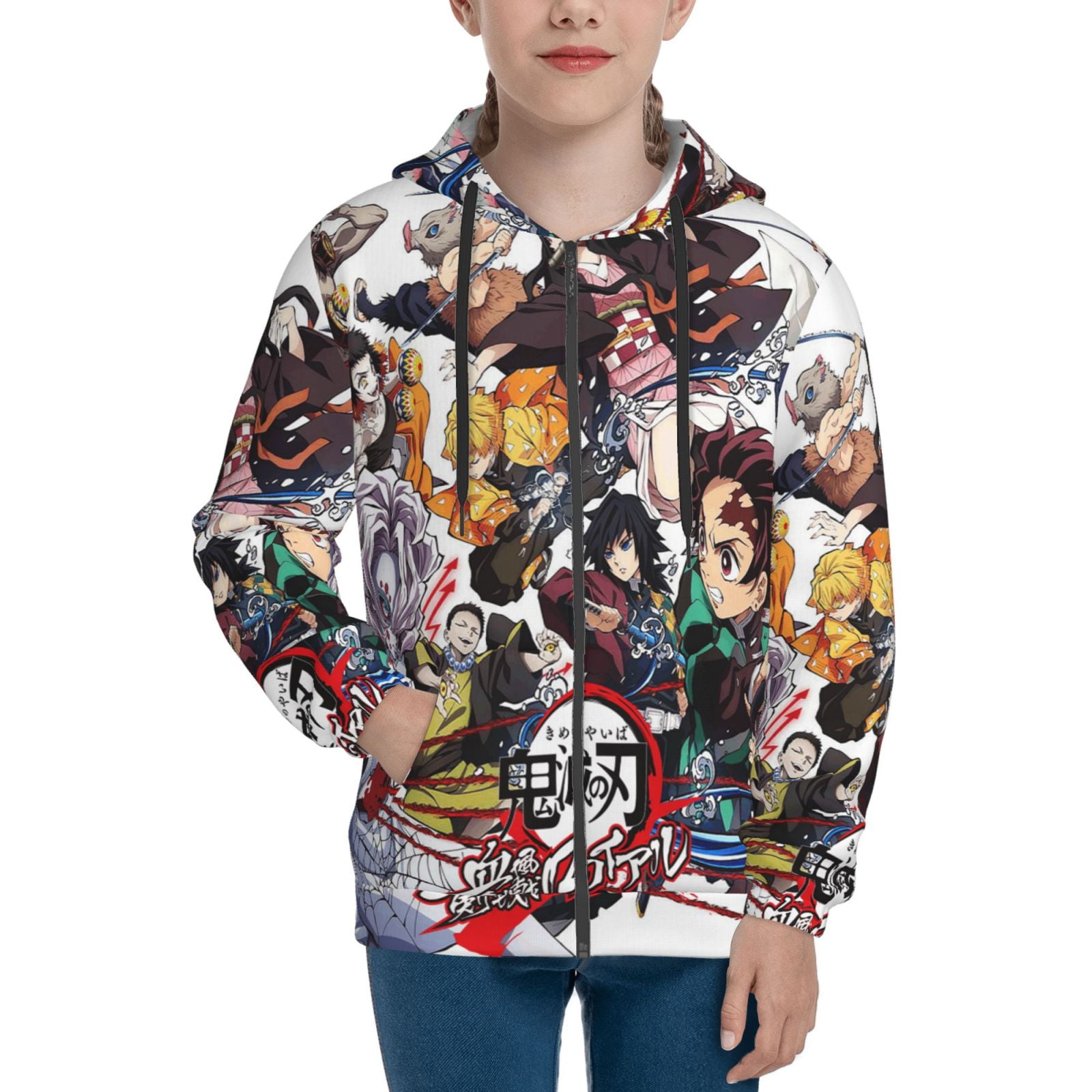 Demon Slayer Kids Zip-Up Hoodie 3d Print Hooded Sweatshirt With Packet ...