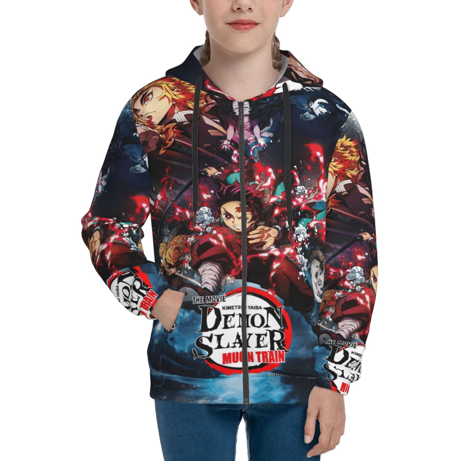 Demon Slayer Kids Zip-Up Hoodie 3d Print Hooded Sweatshirt With Packet ...