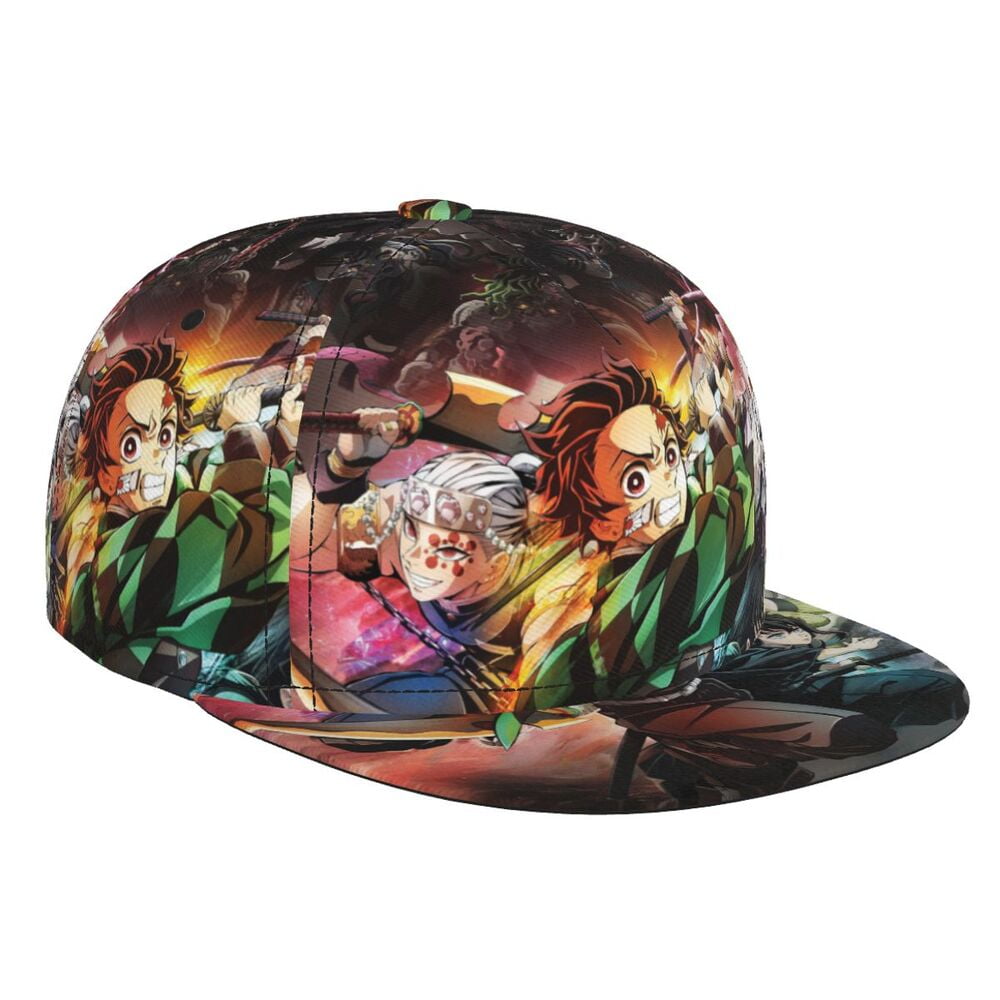 Demon Slayer Kimetsu Adjustable Flat Brim Baseball Cap Snapback Hat Hip ...
