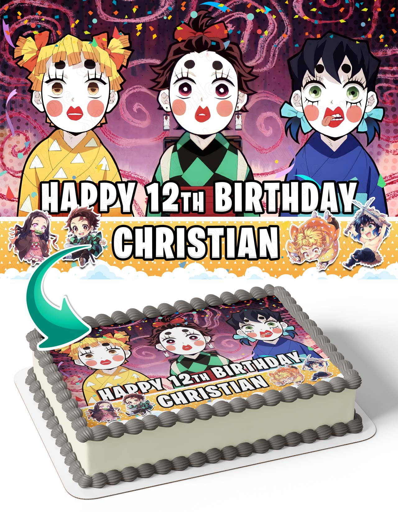 Demon Slayer Kimetsu Meme Edible Image Cake Topper Personalized ...