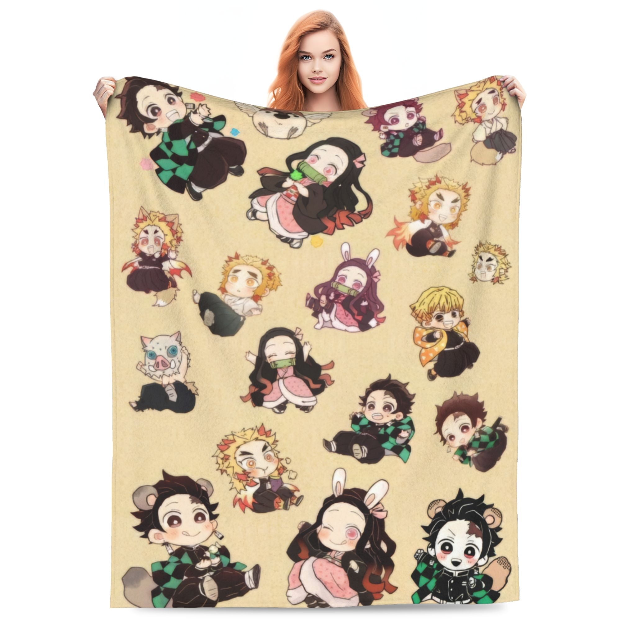 Demon Slayer: Kimetsu no Yaiba Chibi Cast Pattern Flannel Fleece ...