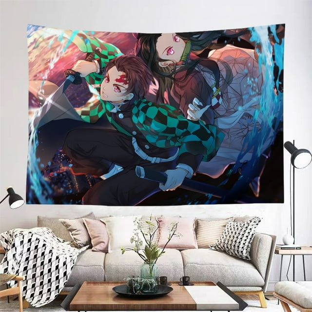 Demon Slayer:Kimetsu no Yaiba-Tapestry,Colorful Background for Bedroom ...