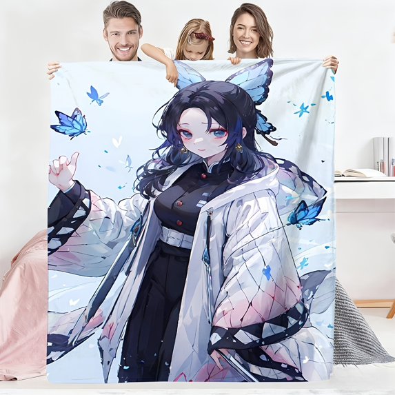 Demon Slayer Kochou Shinobu Butterfly Theme Throw Blankets | 4 Sizes ...
