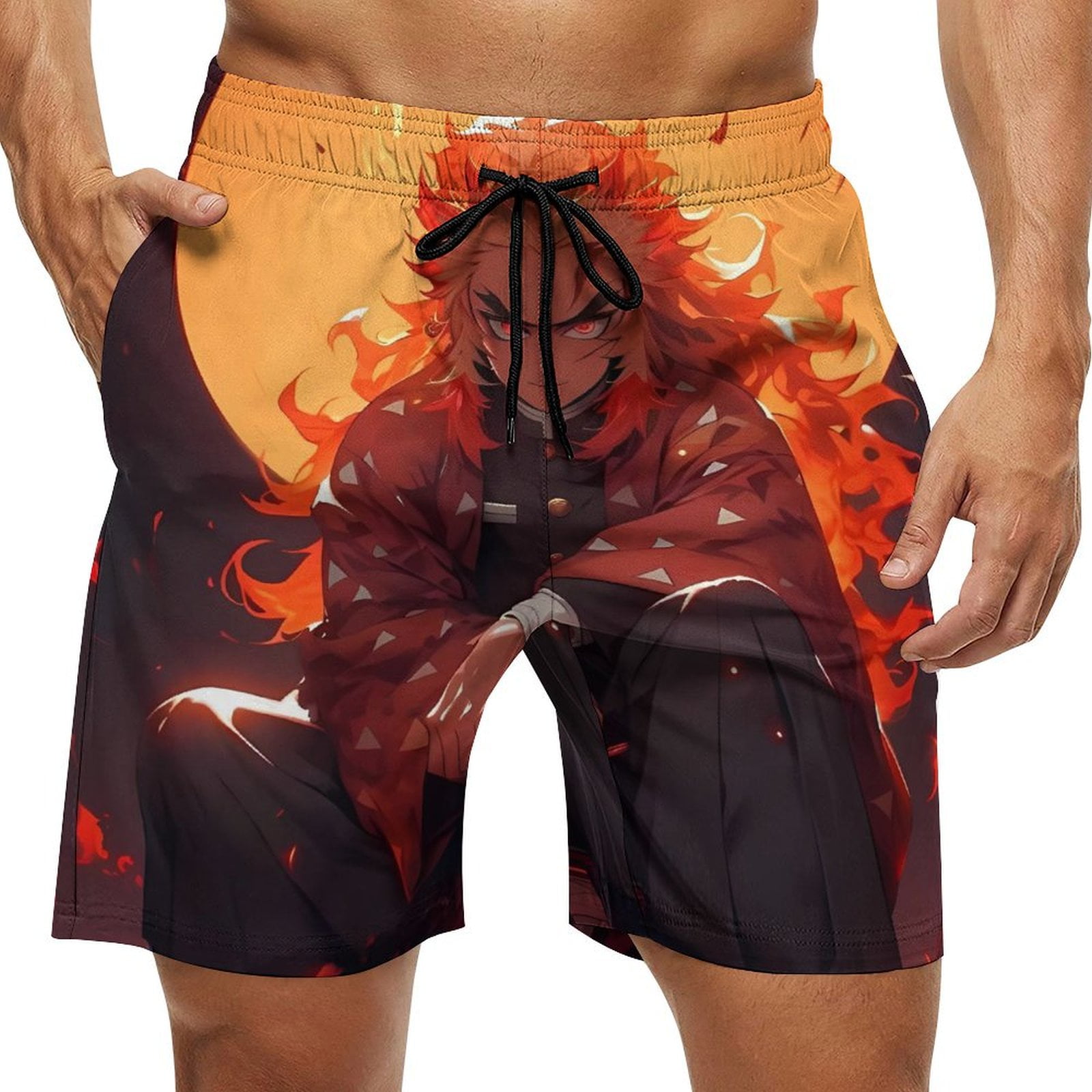 Demon Slayer Kyojuro Rengoku Men's Beach Shorts Swim Trunks Quick Dry ...