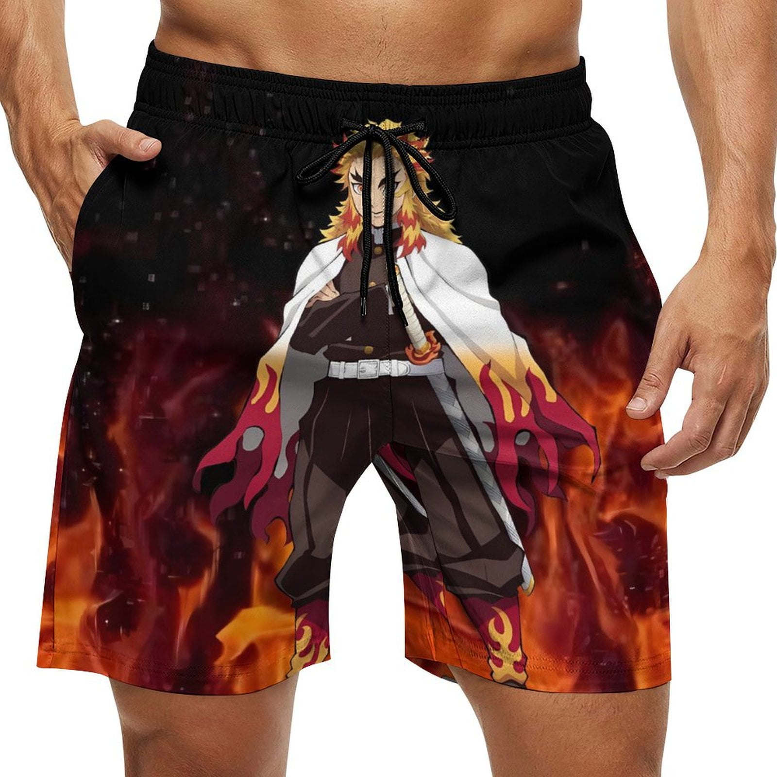 Demon Slayer Kyojuro Rengoku Men's Beach Shorts Swim Trunks Quick Dry ...