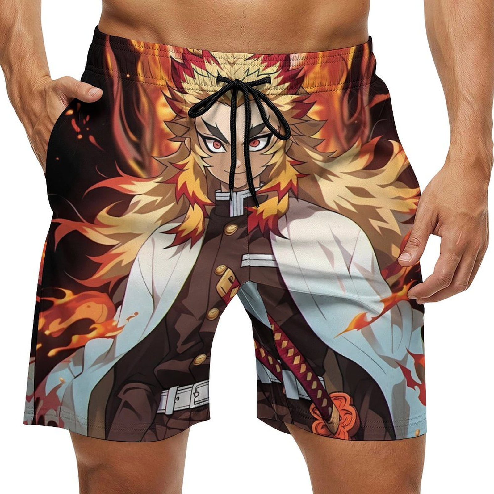 Demon Slayer Kyojuro Rengoku Men's Beach Shorts Swim Trunks Quick Dry ...