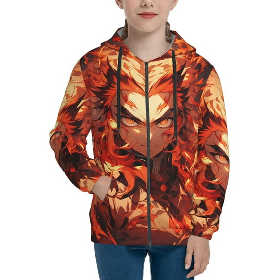 Demon Slayer Kyojuro Rengoku Teens Boys Girls Zip Up Hoodies 3d Print ...