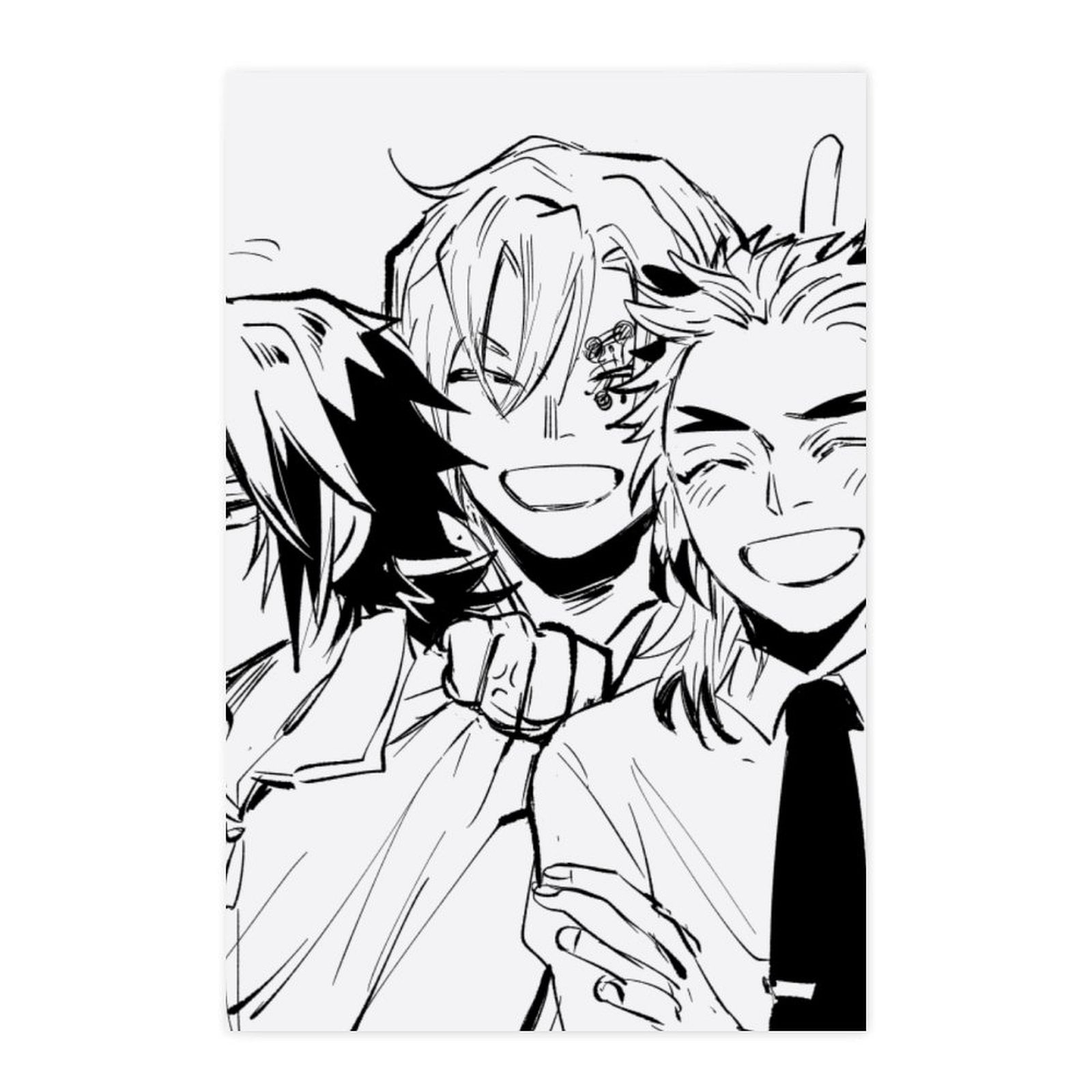 Demon Slayer -Line Art Wall Poster Self adhesive Tanjiro Nezuko Kocho ...