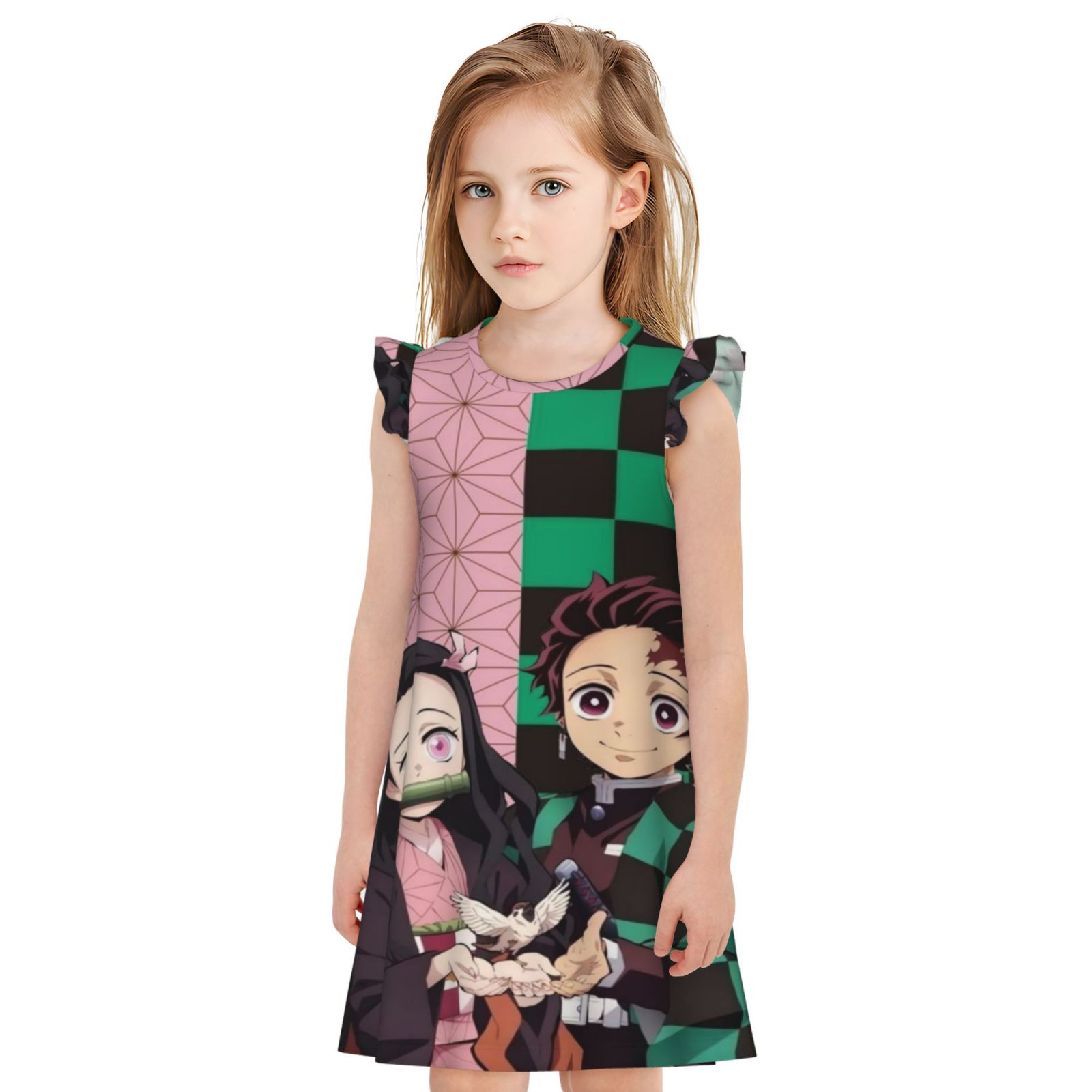 Demon Slayer Little Girls Nightgown Short Flutter Sleeve Pajamas ...