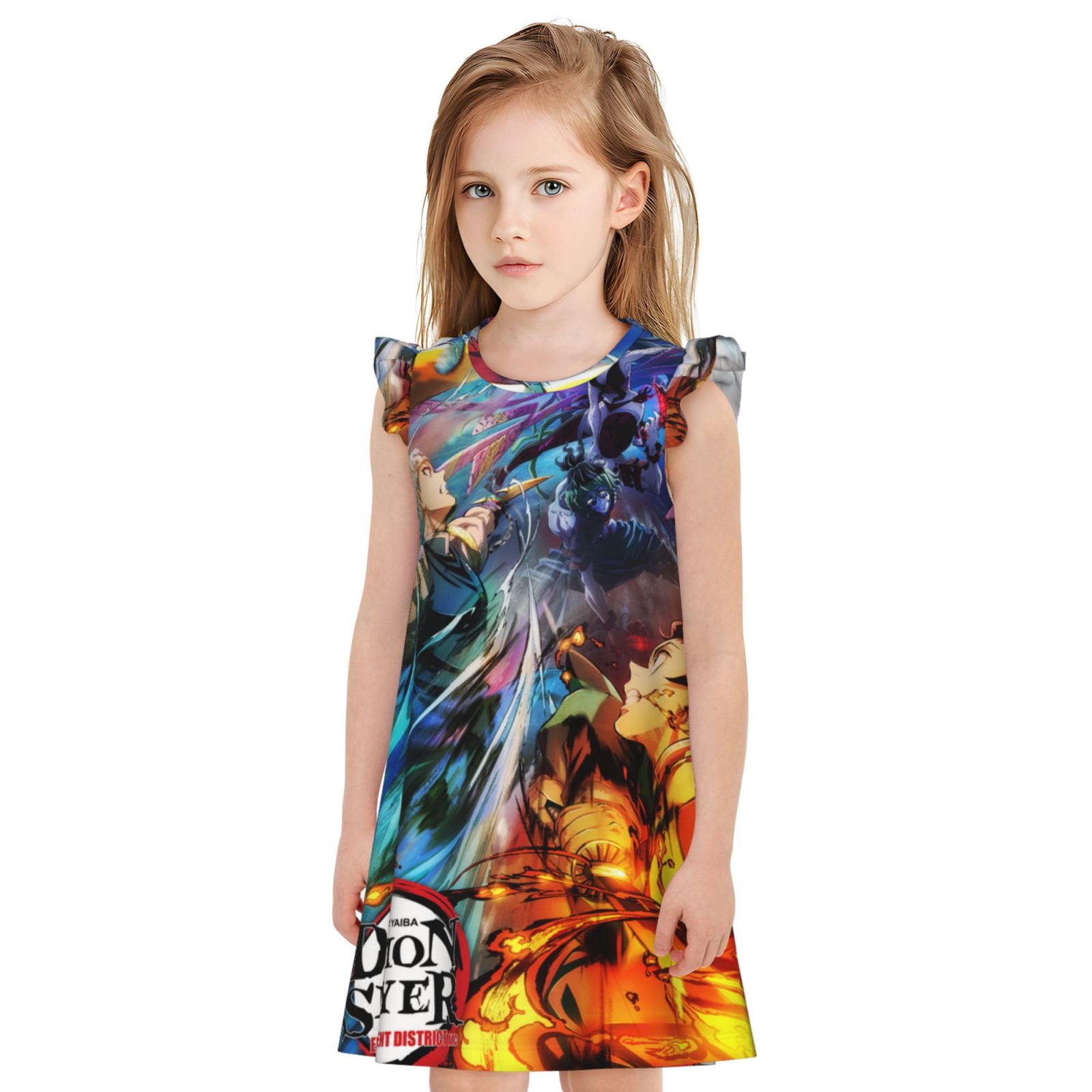 Demon Slayer Little Girls Nightgown Short Flutter Sleeve Pajamas ...