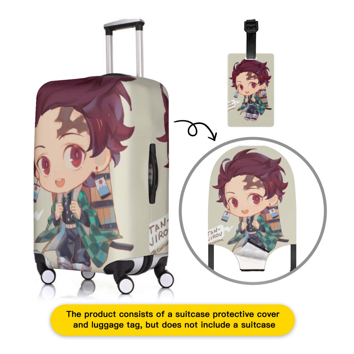 Demon Slayer Luggage Cover, Hard Shell Suitcase Cover with Luggage Tag ...