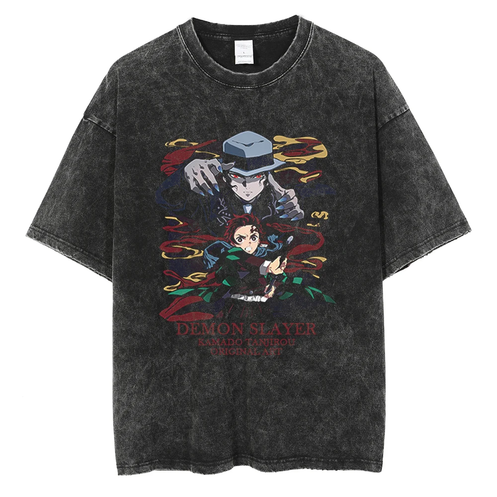 Demon Slayer Man Japanese Anime Wash T Shirt Anime Cotton Hip Hop ...