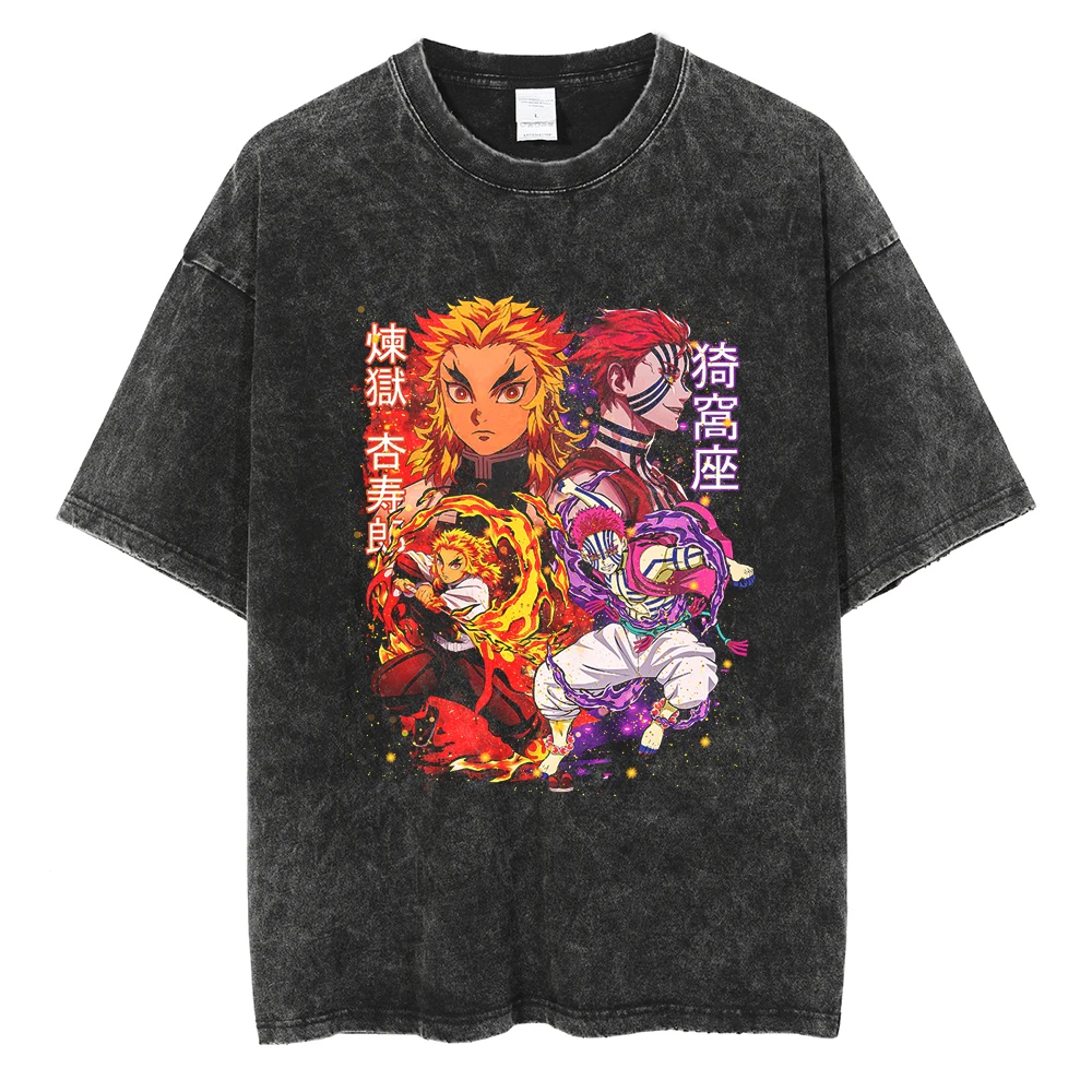 Demon Slayer Man Japanese Anime Wash T Shirt Anime Cotton Hip Hop ...