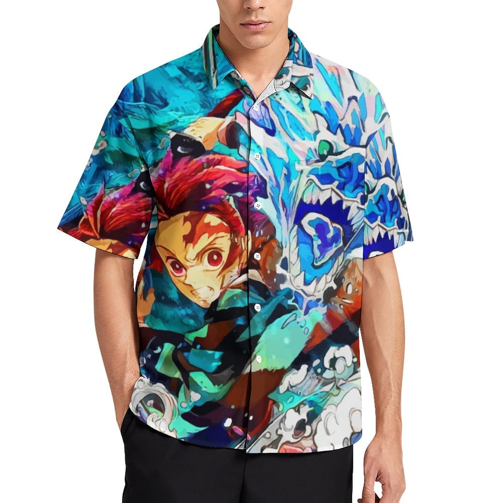 Demon Slayer Men's Hawaiian Shirt Short Sleeve Button Down Shirts ...