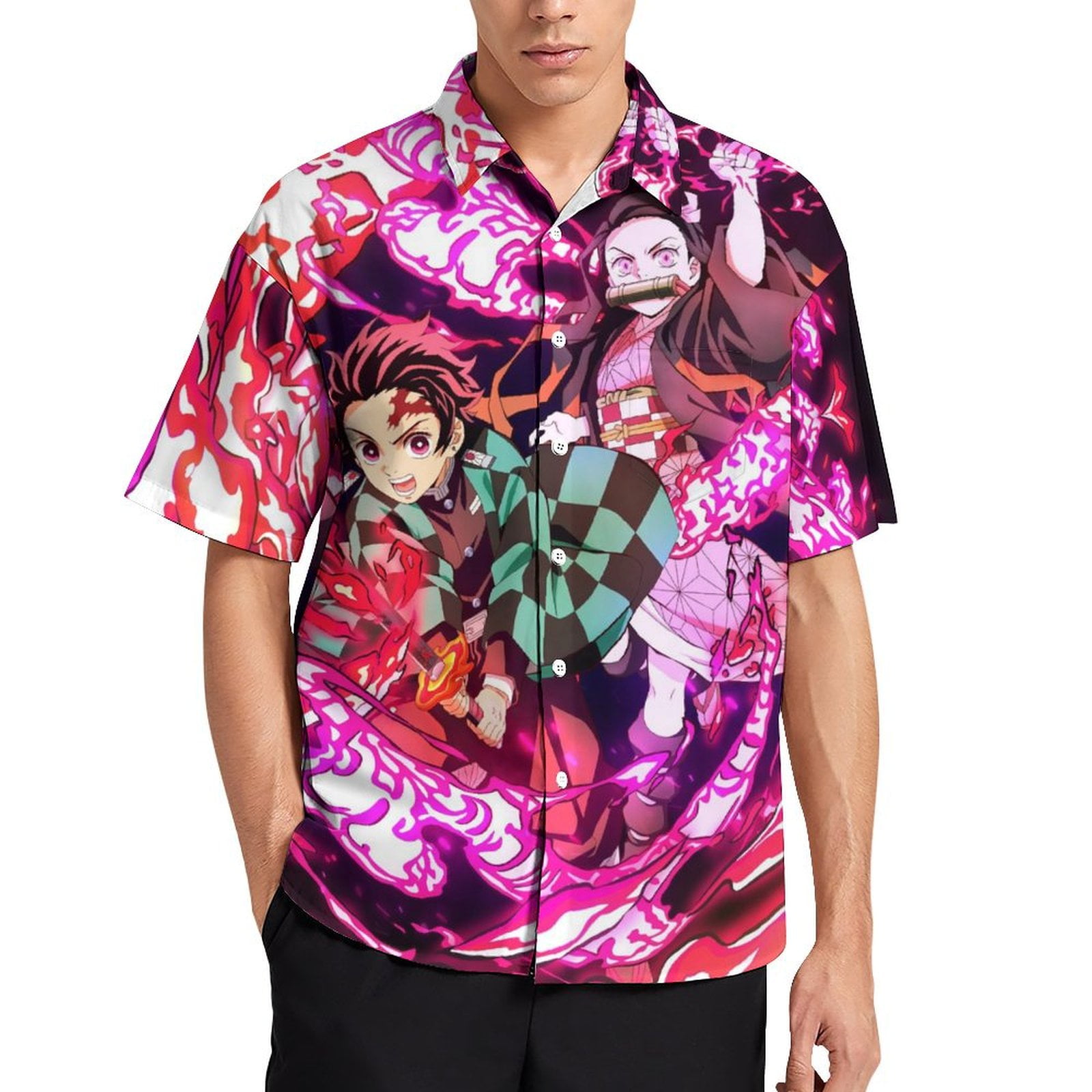 Demon Slayer Men's Hawaiian Shirt Short Sleeve Button Down Shirts ...