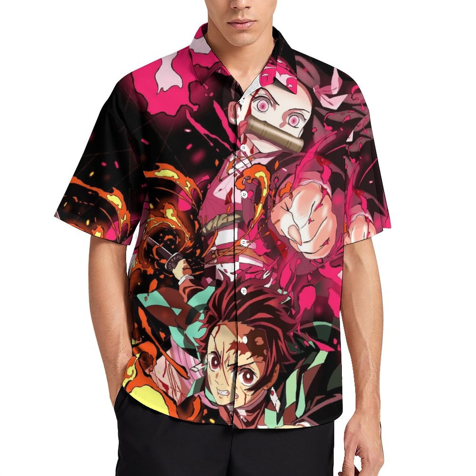 Demon Slayer Men's Hawaiian Shirts Short Sleeve Button Down Casual ...