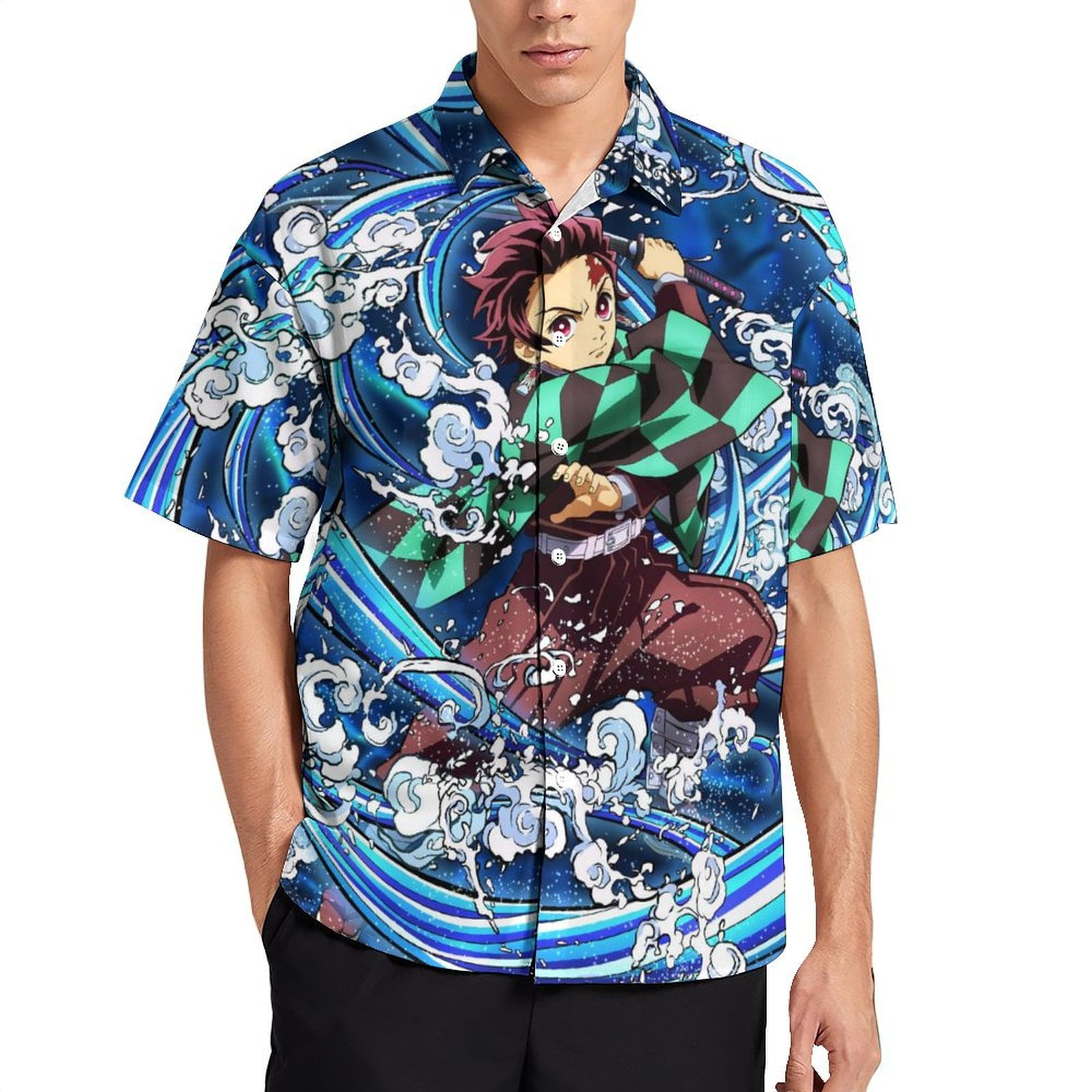 Demon Slayer Men's Hawaiian Shirts Short Sleeve Button Down Casual ...