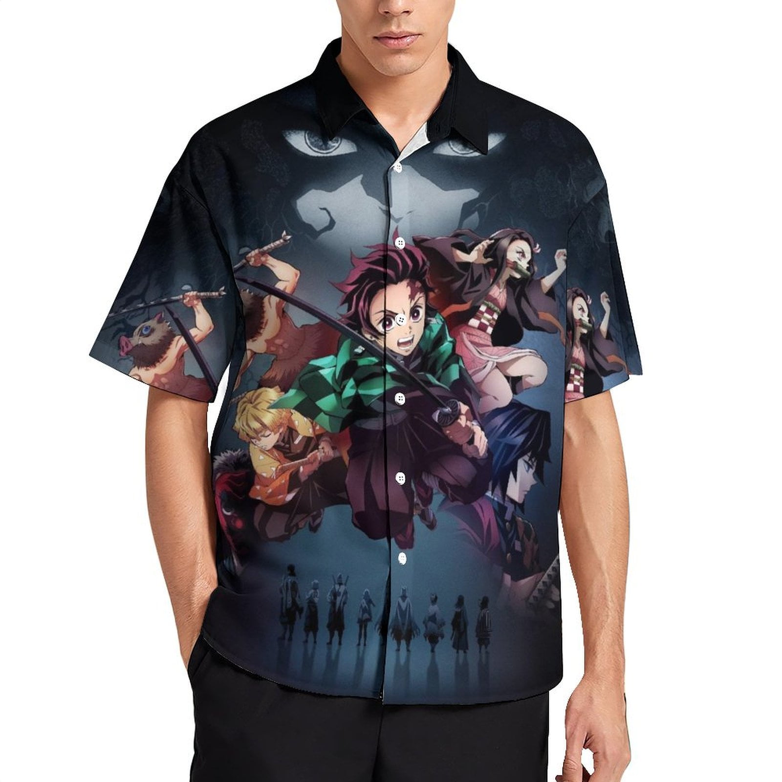 Demon Slayer Men's Hawaiian Shirts Short Sleeve Button Down Casual ...