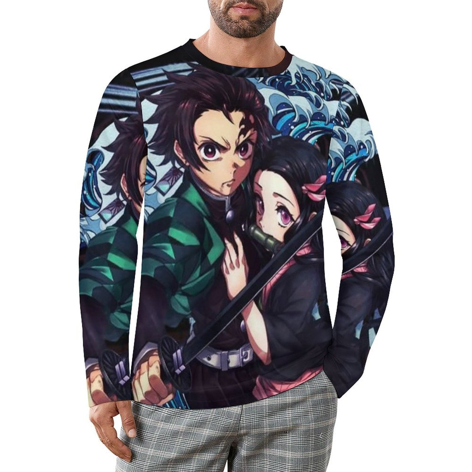 Demon Slayer Men's Long Sleeve T-Shirt Loose Trendy Tee Soft Stretch ...