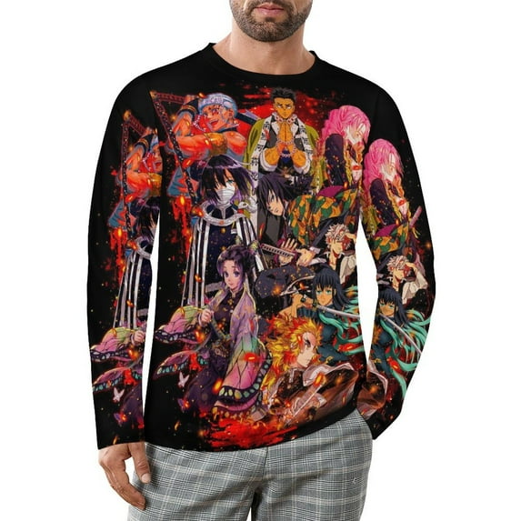 Demon Slayer Men's Long Sleeve T-Shirt Loose Trendy Tee Soft Stretch ...