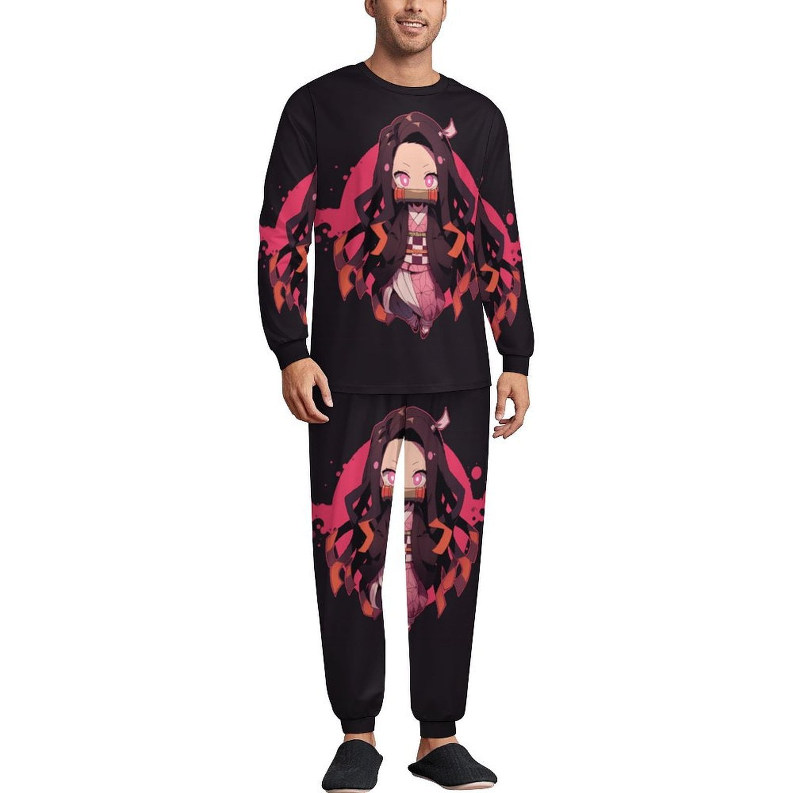 Demon Slayer Men's Lounge Pajamas Set 2-Piece Crew Neck Sleepwear Soft ...