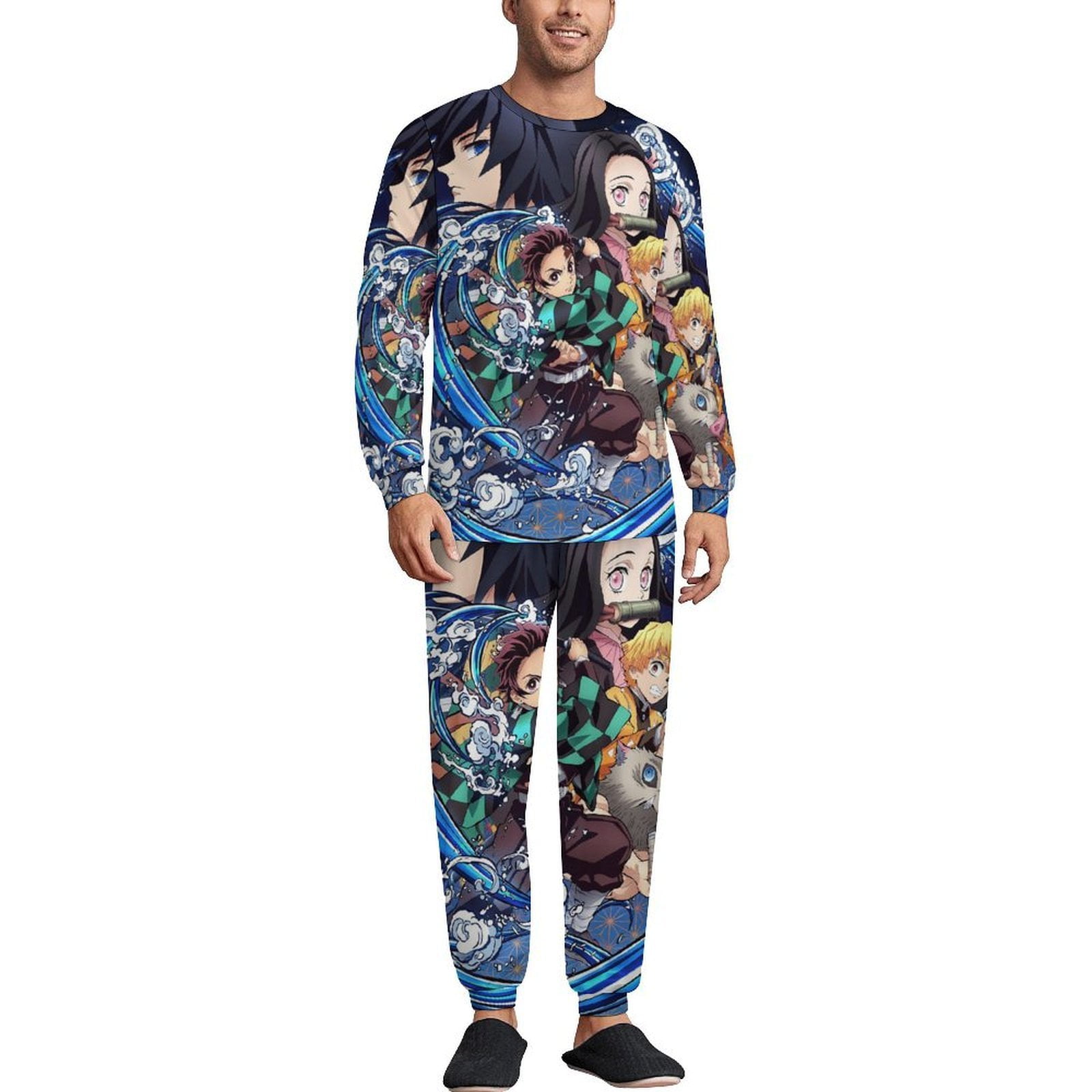Demon Slayer Men's Lounge Pajamas Set 2-Piece Crew Neck Sleepwear Soft ...
