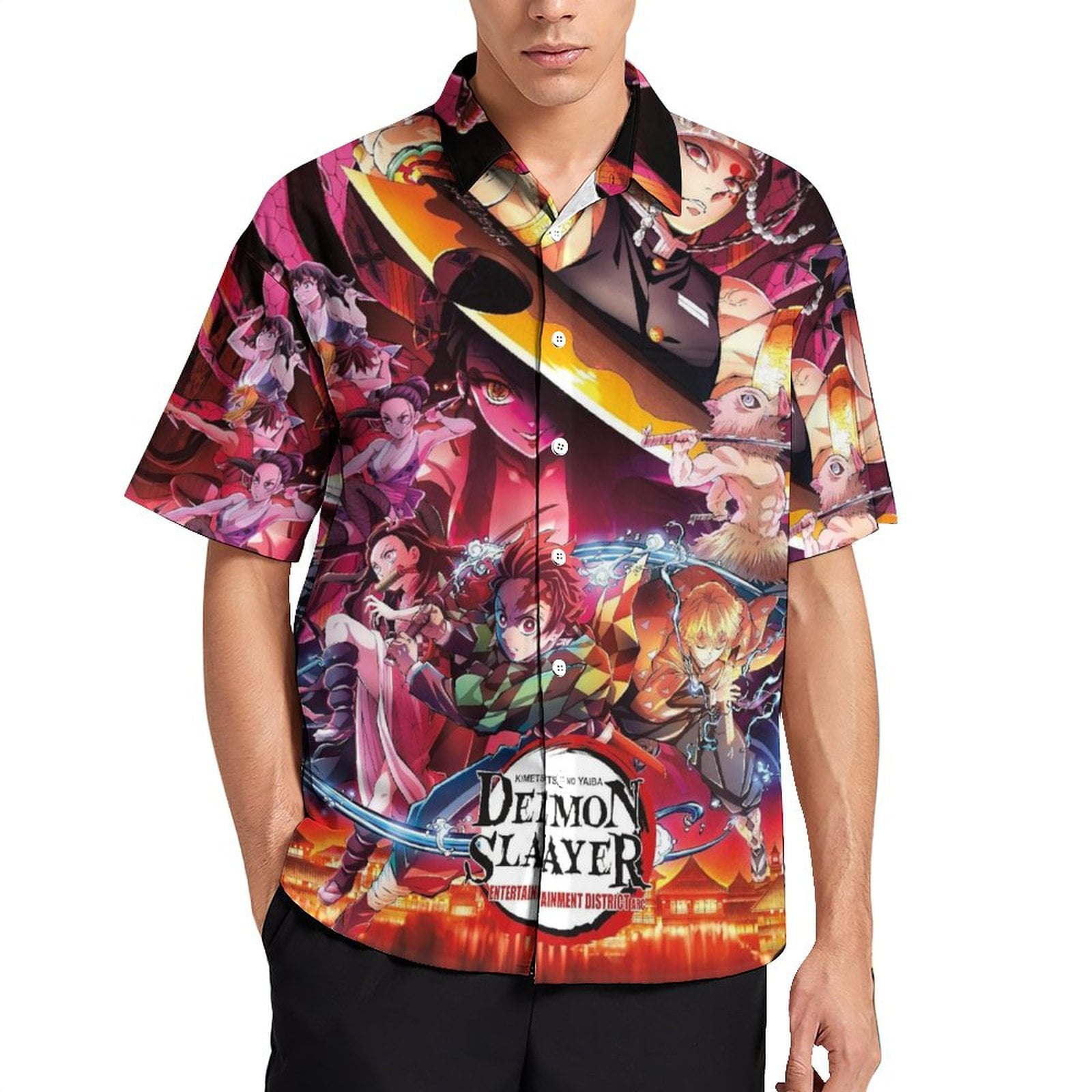 Demon Slayer Mens Hawaiian Shirt Short Sleeve Button Down Shirts ...
