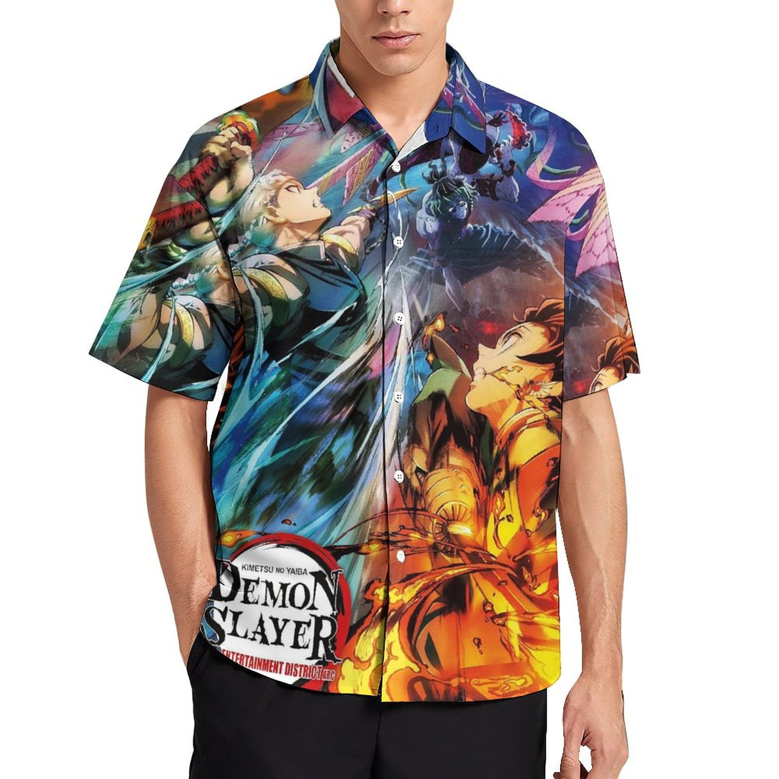 Demon Slayer Mens Hawaiian Shirt Short Sleeve Button Down Shirts ...