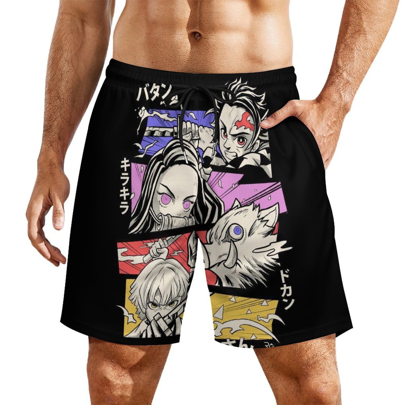 Demon Slayer Mens Swim Trunks with Compression Liner Board Shorts Quick ...