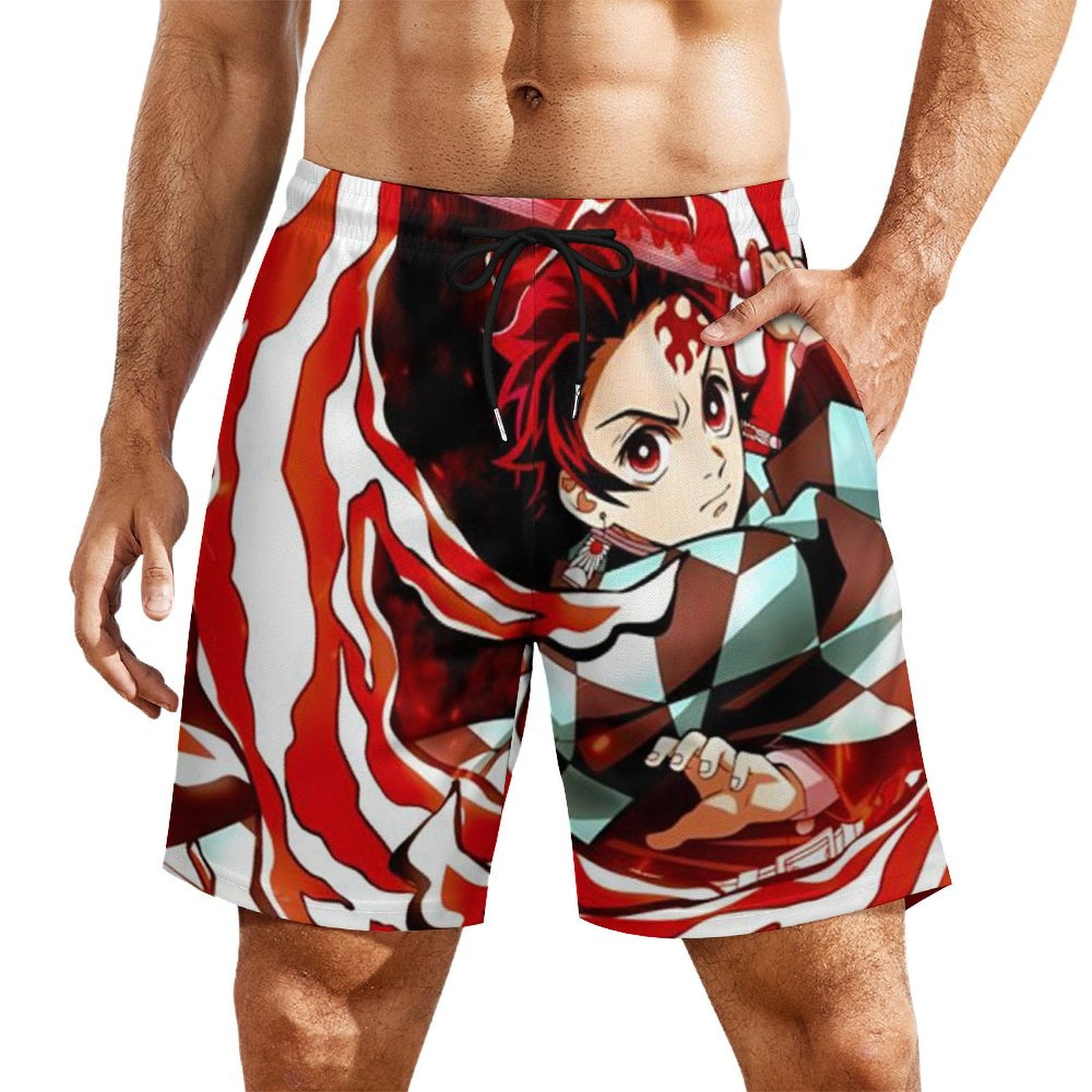 Demon Slayer Mens Swim Trunks with Compression Liner Board Shorts Quick ...